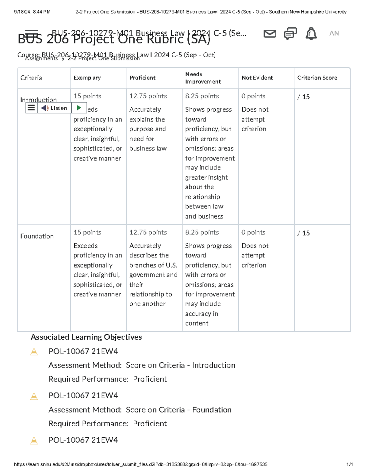 BUS-206-10279-M01 Project One Submission for Business Law I 2024 C-5 ...