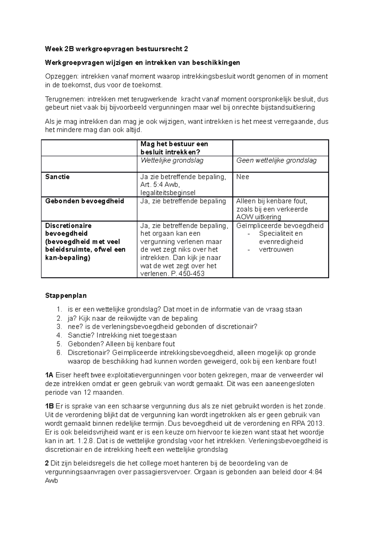 Werkgroepvragen Bestuursrecht 2: Wijzigen en Intrekken van ...