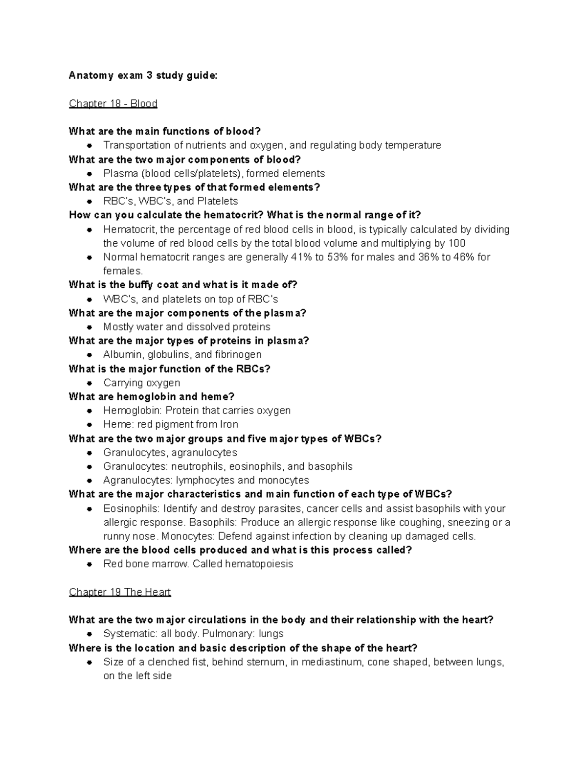 Anatomy Exam 3 Study Guide: Blood, Heart, Vessels & Lymphatics - Studocu