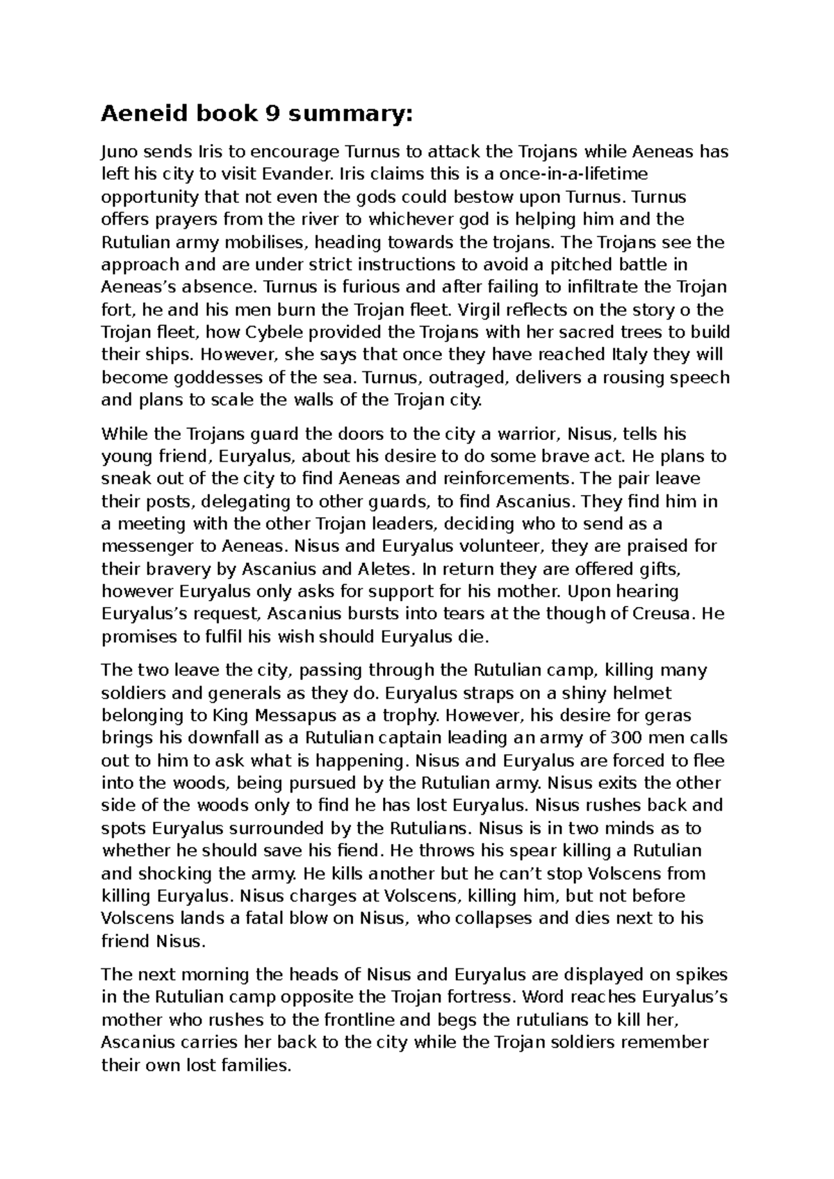 Aeneid Book 9 Summary: Turnus' Fury and the Tragic Fate of Nisus and ...