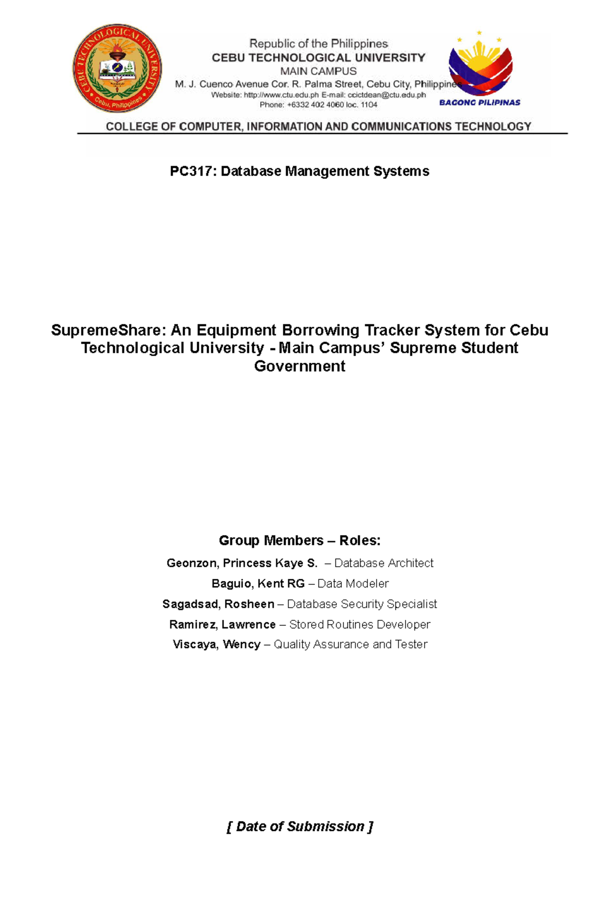 PC317: Database Design Plan for Equipment Borrowing System - Studocu