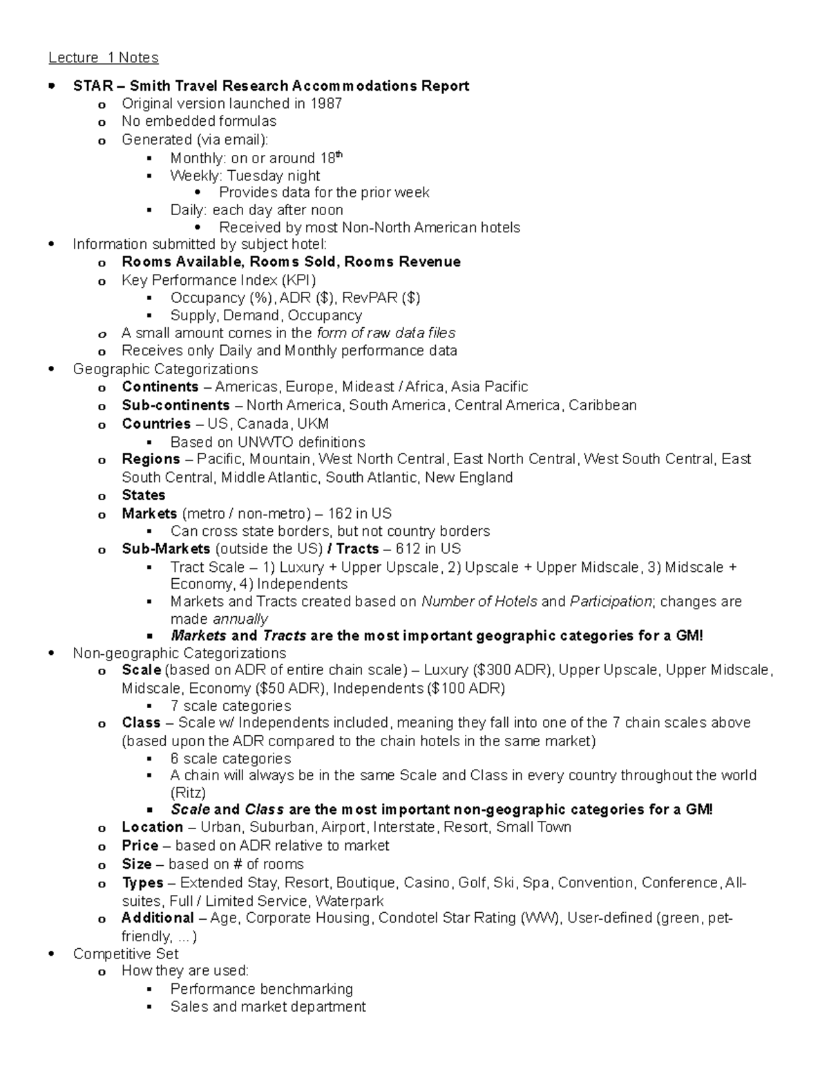 Intro to Hotel Operations - STAR Lecture Notes 2015-2016 - Studocu