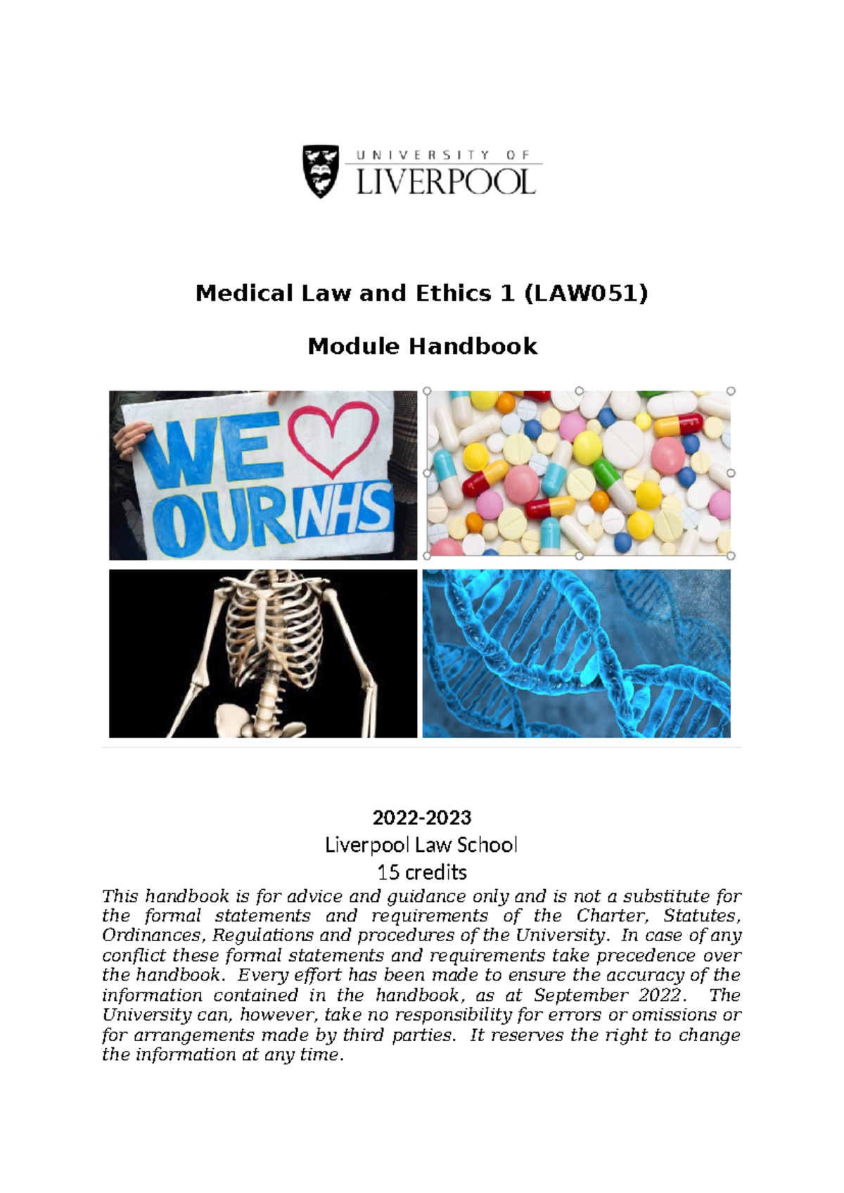 Module Handbook 2022-23 - Medical Law and Ethics 1 (LAW051) Module ...