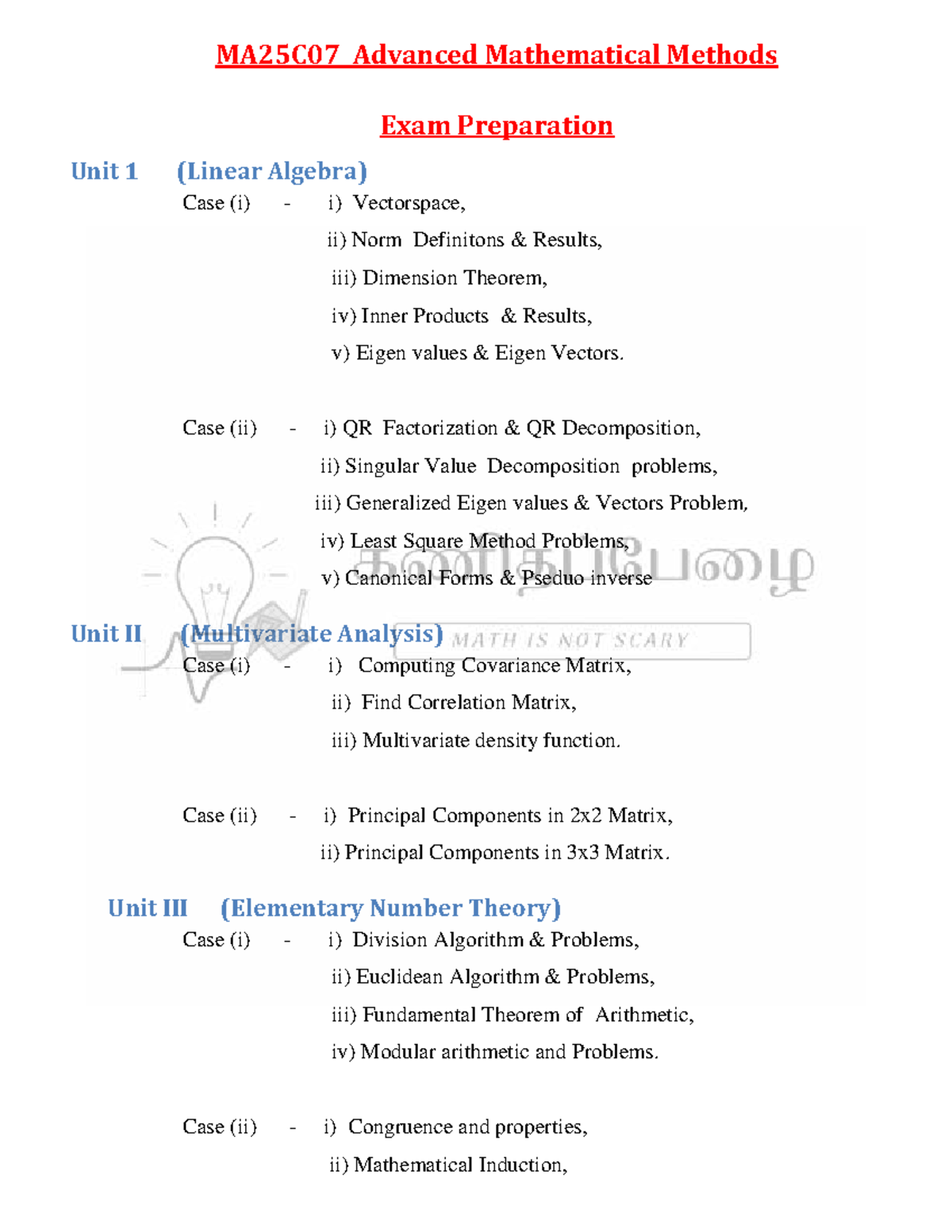 MA25C07 Advanced Mathematical Methods Exam Prep 2025 - Studocu