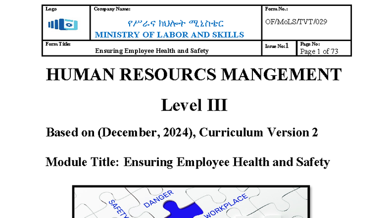 L-3 M03: Ensuring Employee Health and Safety Guidelines - Studocu