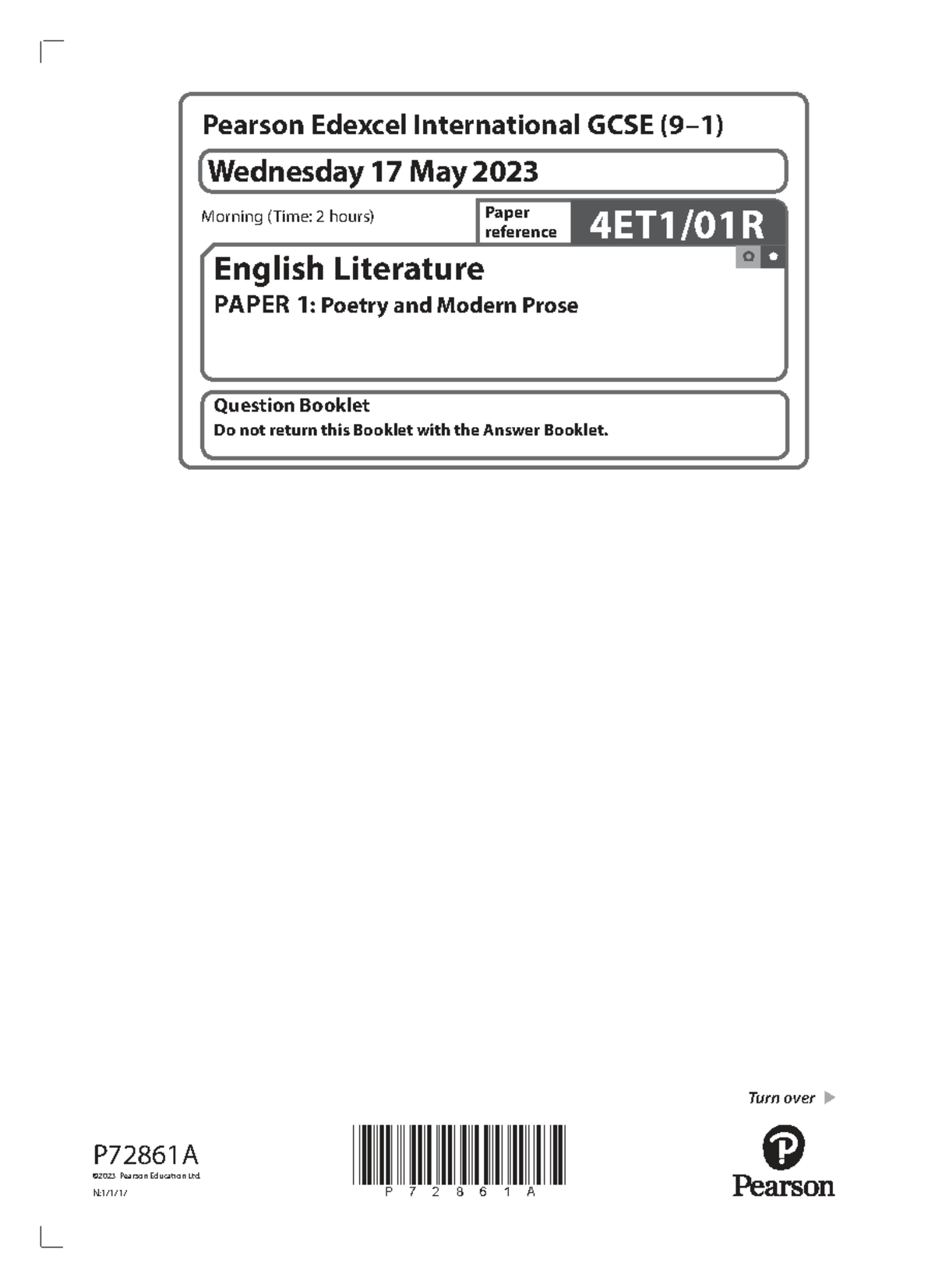 Edexcel International GCSE English Literature Paper 1R: Poetry & Prose ...