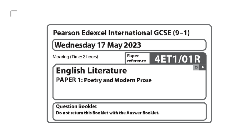 Edexcel International GCSE English Literature Paper 1R: Poetry & Prose ...