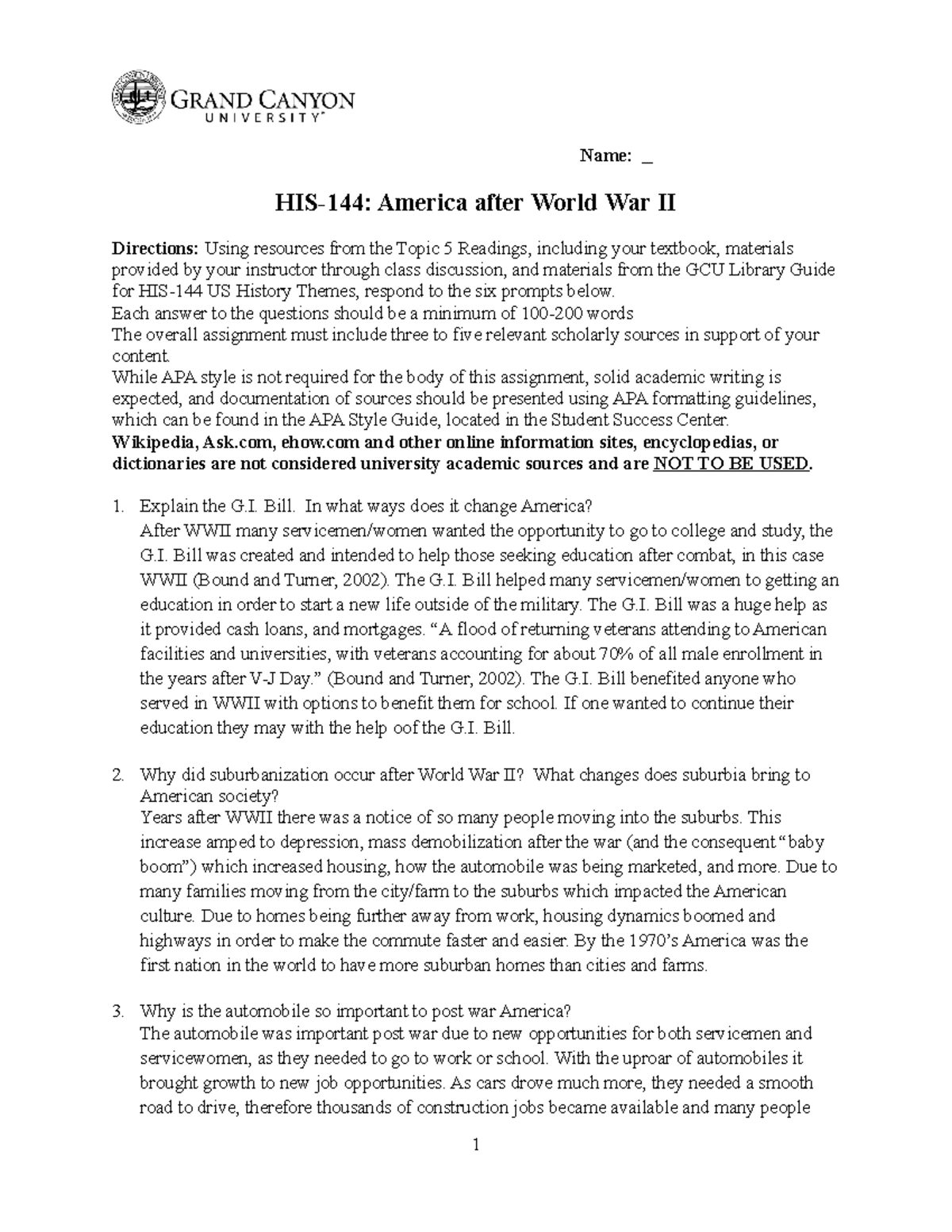 HIS-144-T5 - Assignment on America Post-WWII: Society & Culture Changes ...