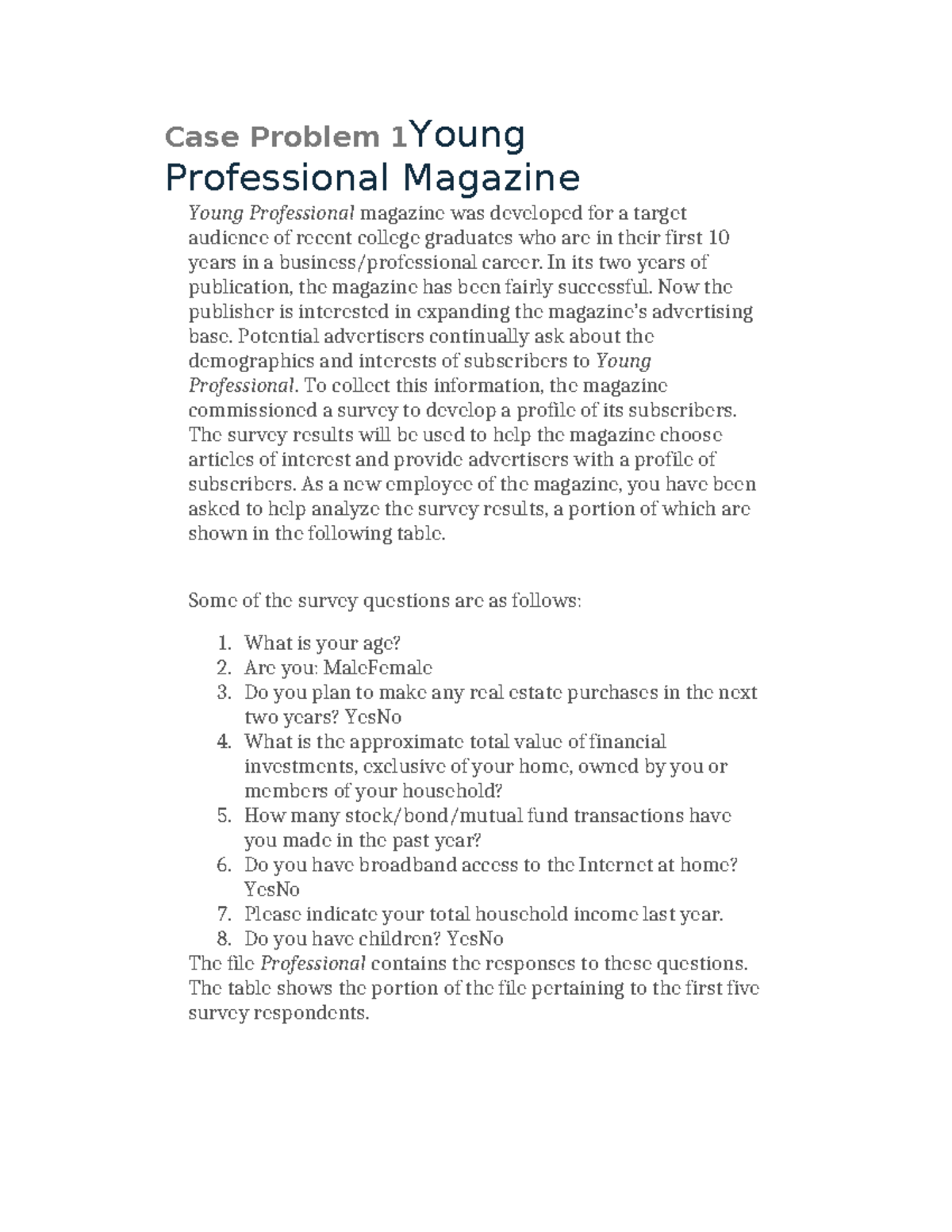 Case Study: Analyzing Survey Results for Young Professional Magazine ...