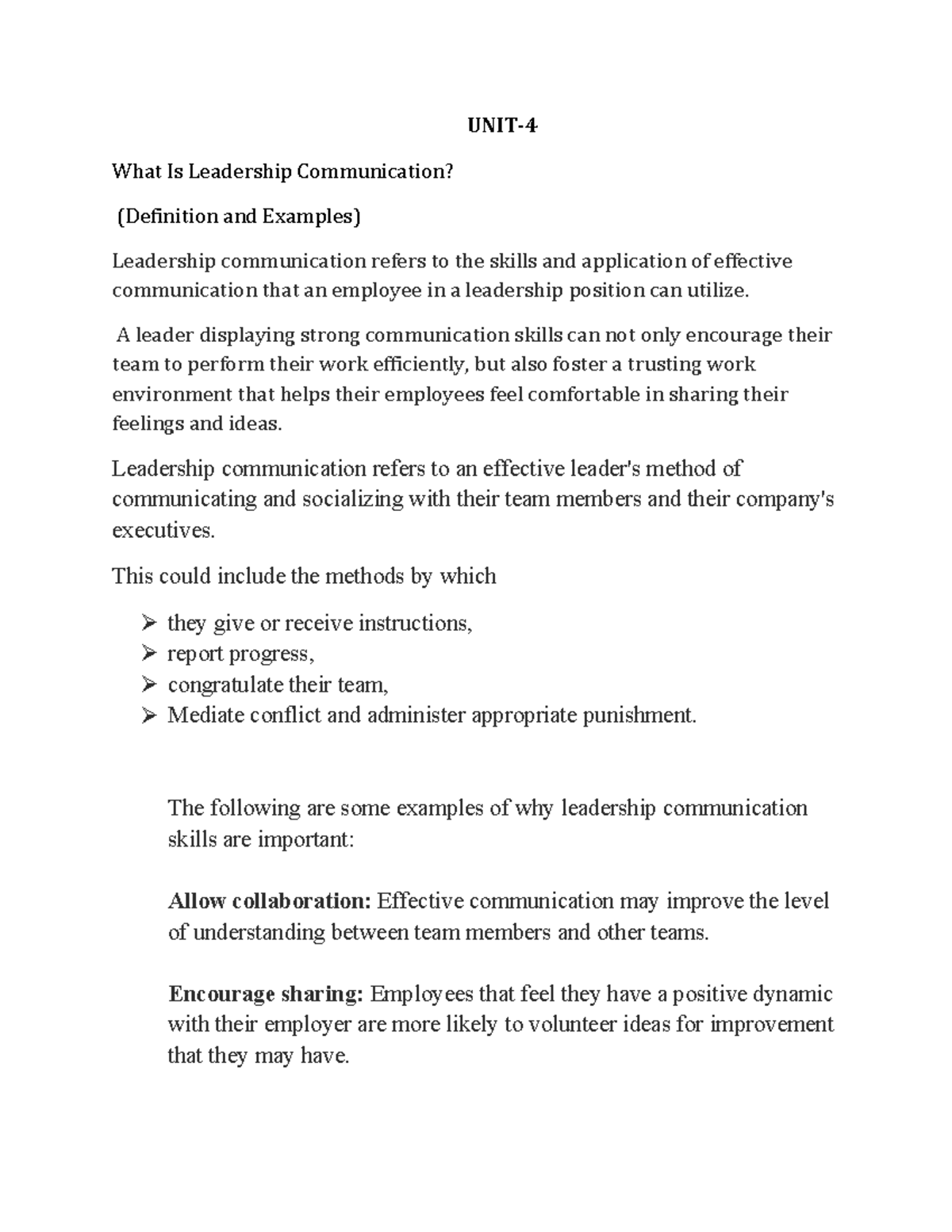 Course Code: TECH 204 - Leadership Communication Skills: Unit 4 Notes ...
