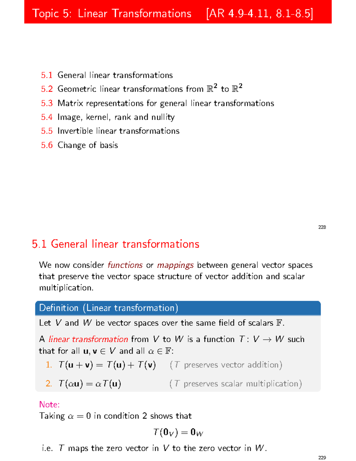 MAST10007 Topic 5: Linear Transformations and Their Properties - Studocu