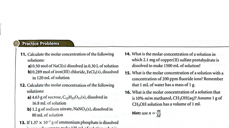 Molar Concentration Practice Problems for Chemistry 101 - Studocu