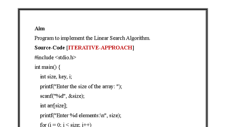 DATA STRUCTURES: Linear & Binary Search Algorithms Implementation - Studocu