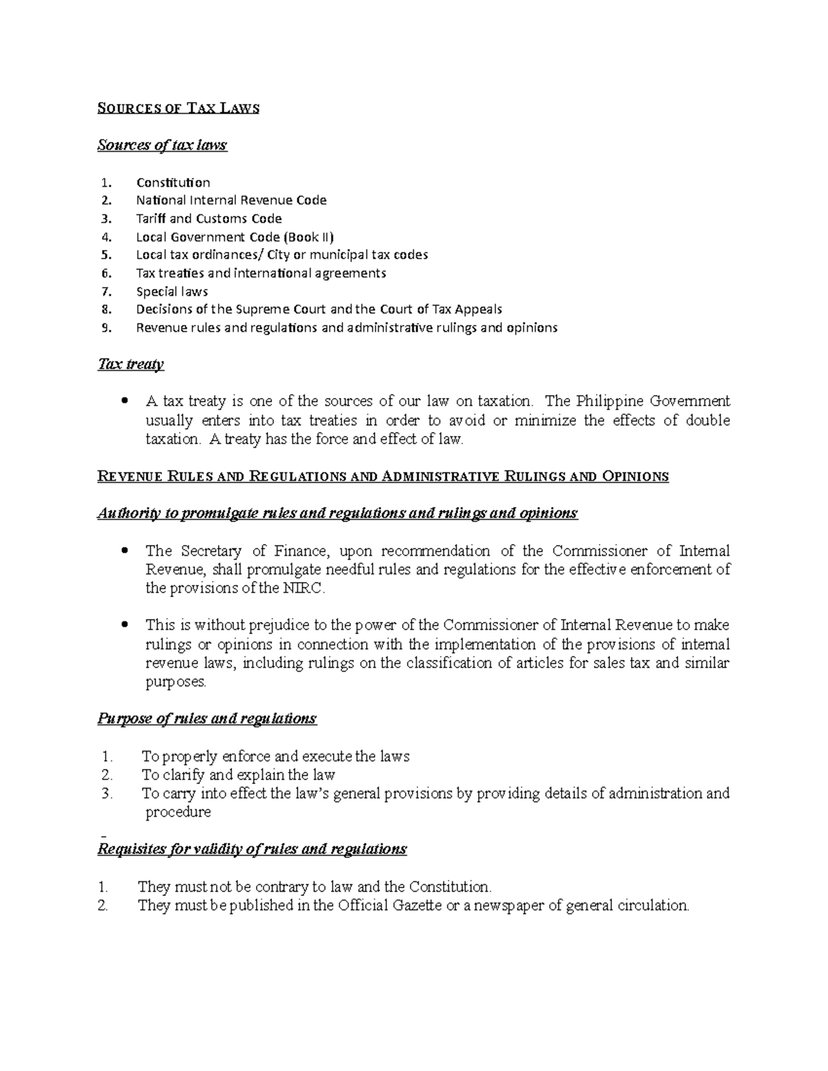 Taxation Lecture Notes: Sources of Tax Laws Explored - Studocu