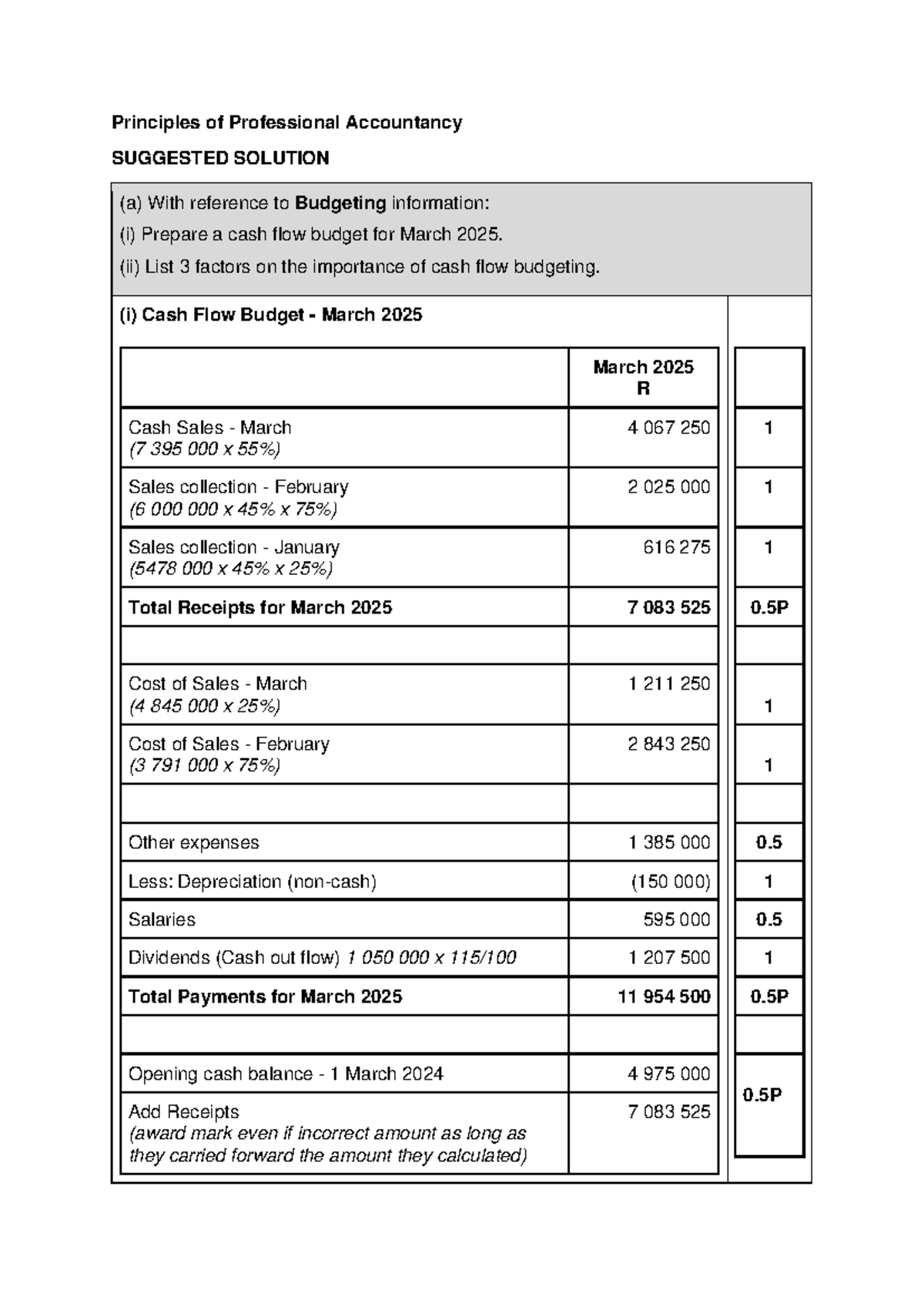Principles of Professional Accountancy: Cash Flow Budgeting Solution ...