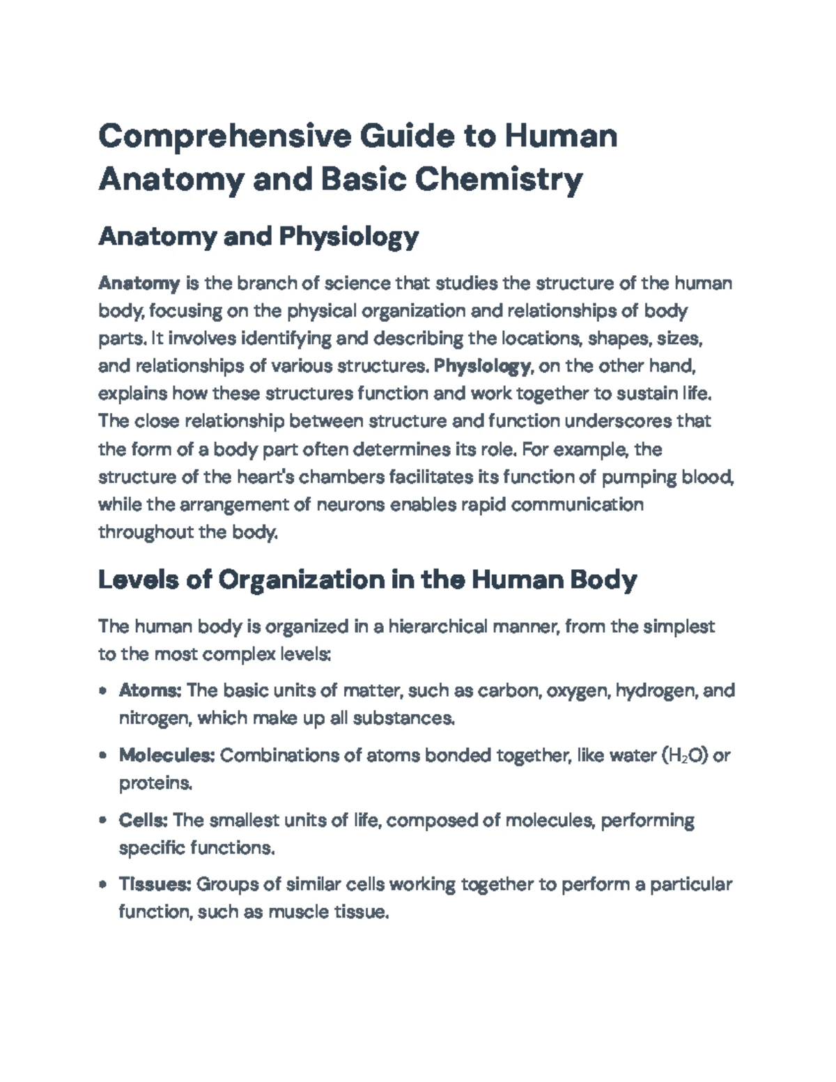 Comprehensive Guide to Human Anatomy & Basic Chemistry (BIO101) - Studocu