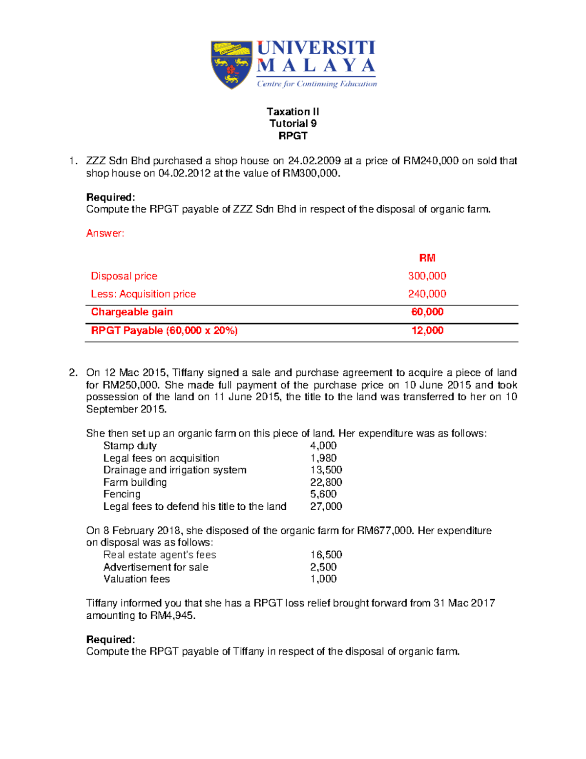 RPGT Computation Tutorial 9 - Real Property Gain Tax Case Studies - Studocu