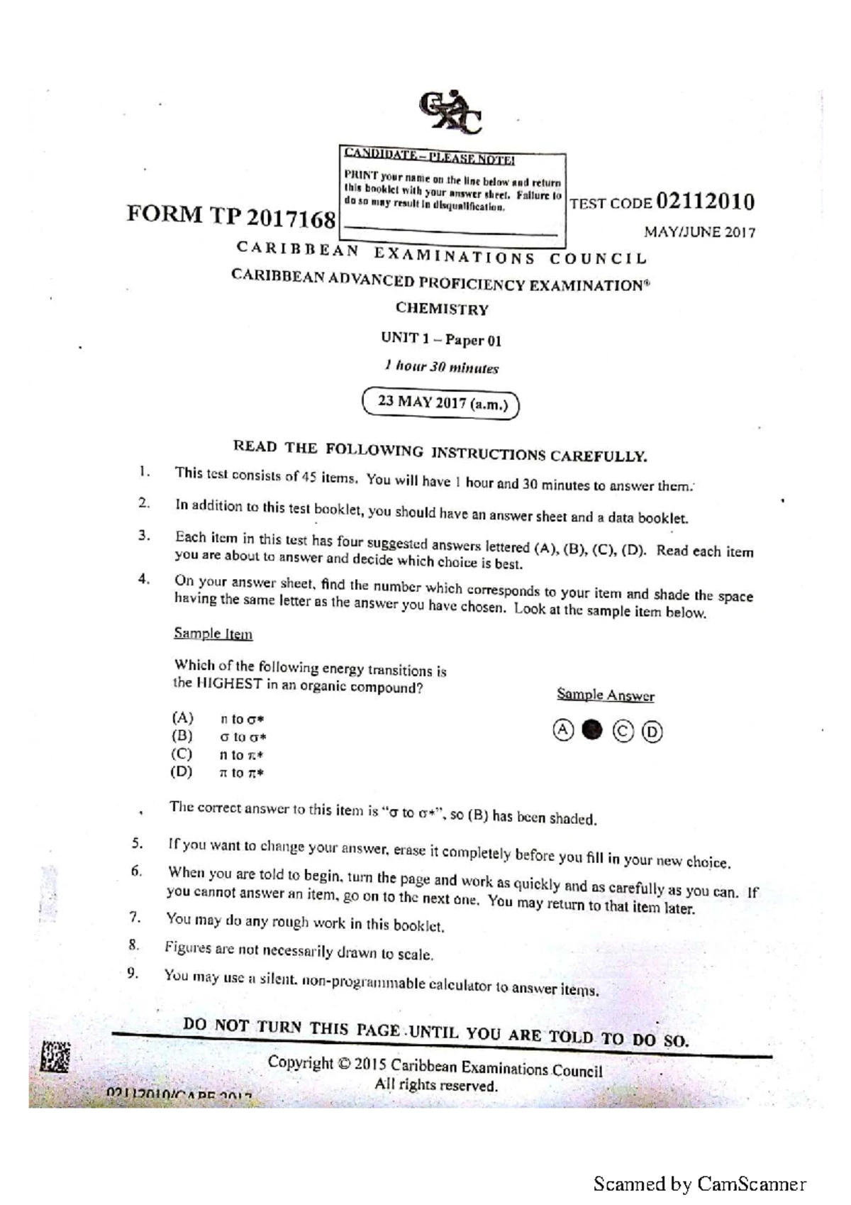CSEC Chemistry Paper 02 2022 May/June Examination Details - Studocu