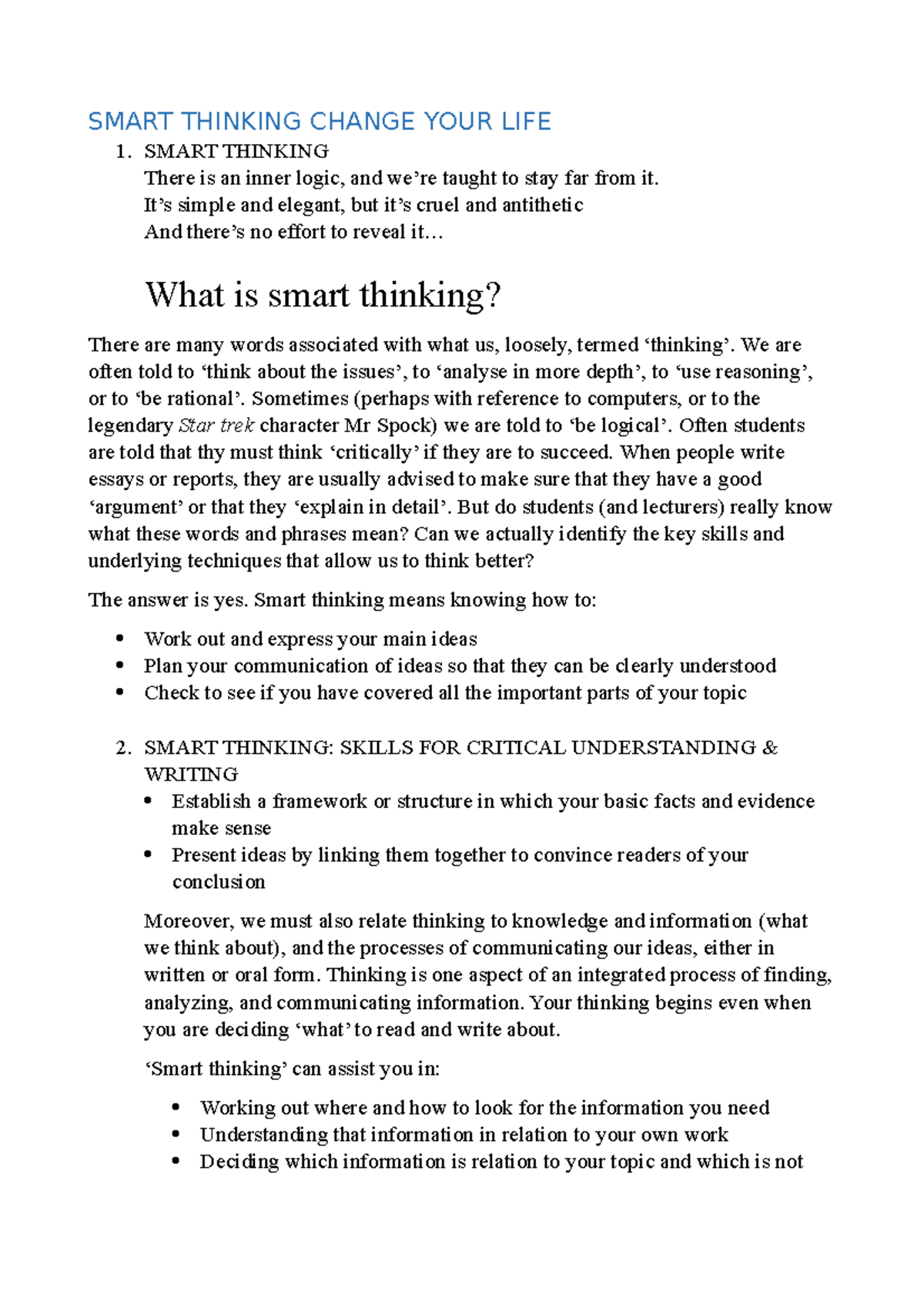 Smart Thinking Change YOUR LIFE - SMART THINKING CHANGE YOUR LIFE 1 ...