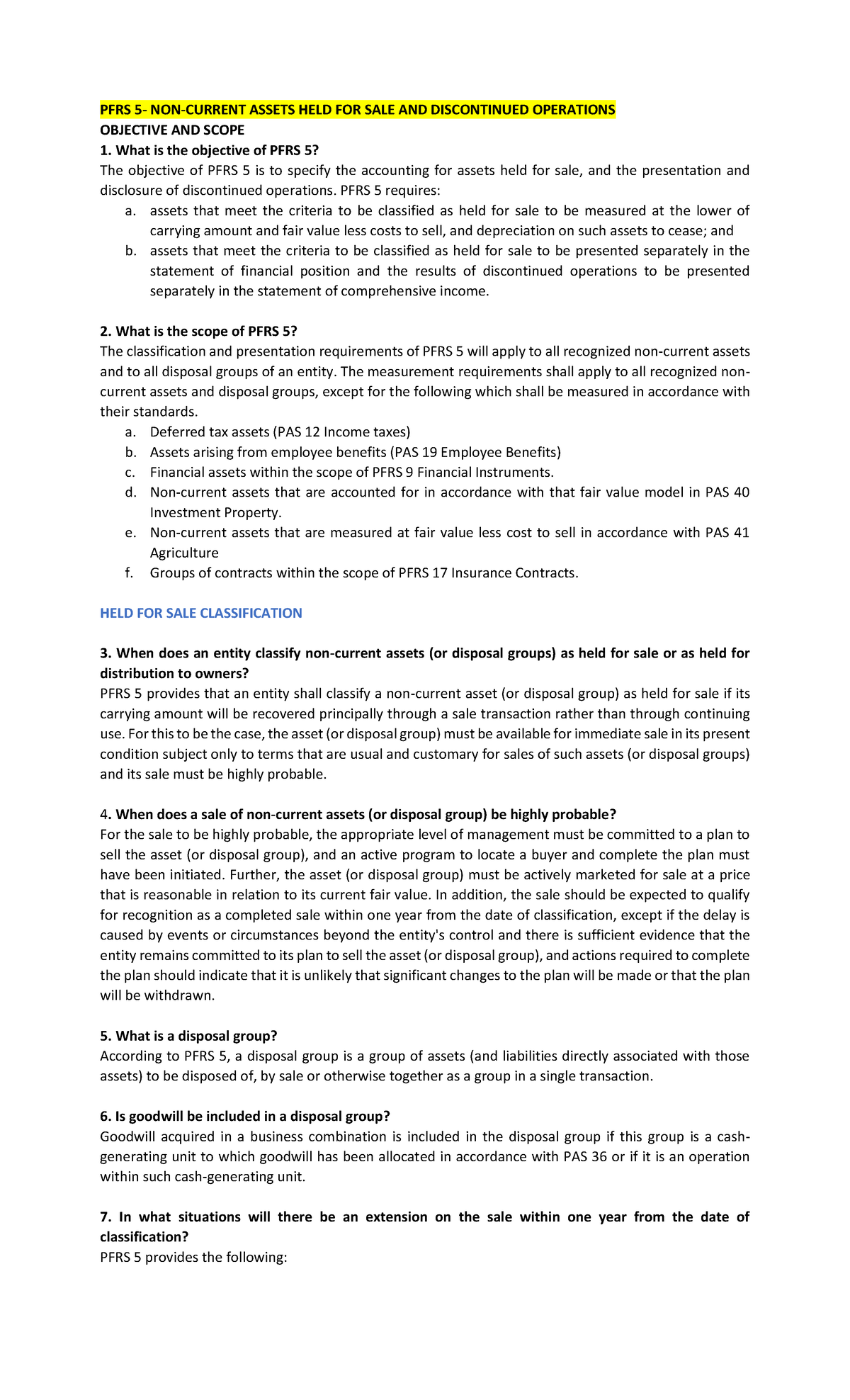 PFRS 5 - Comprehensive Notes on Non-Current Assets & Discontinued Ops ...