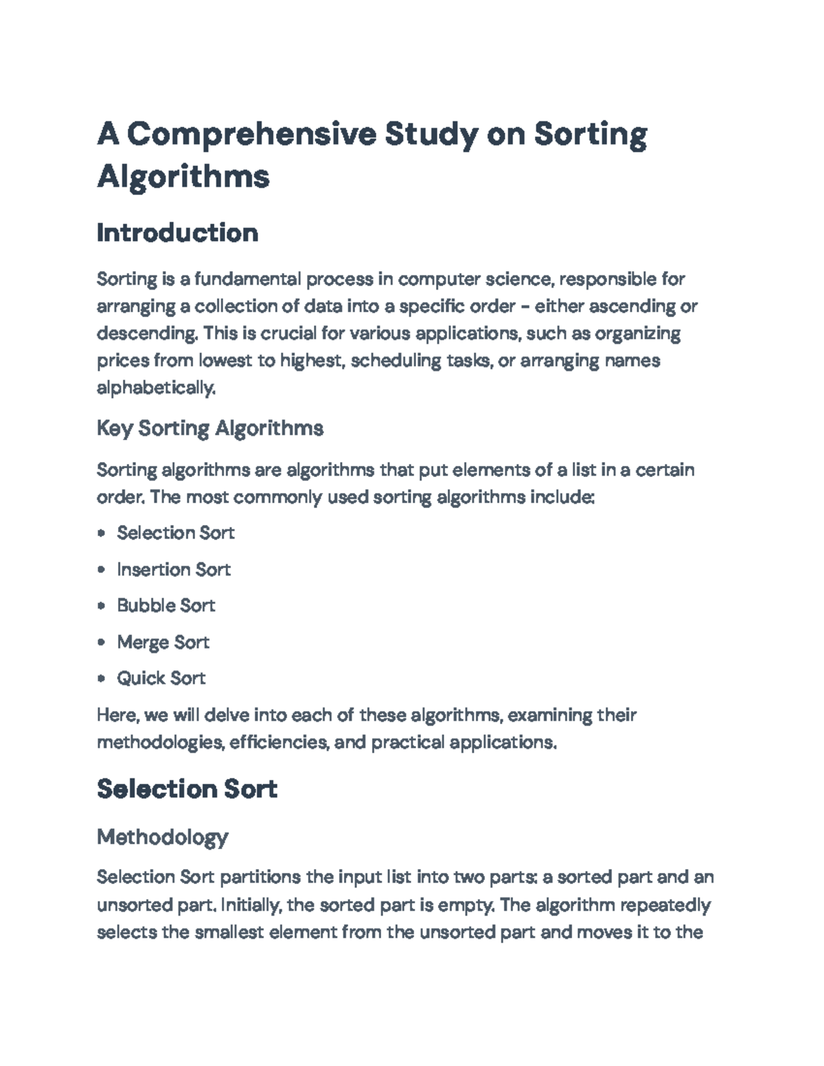Sorting Algorithms: Complexities & Applications Overview - Studocu