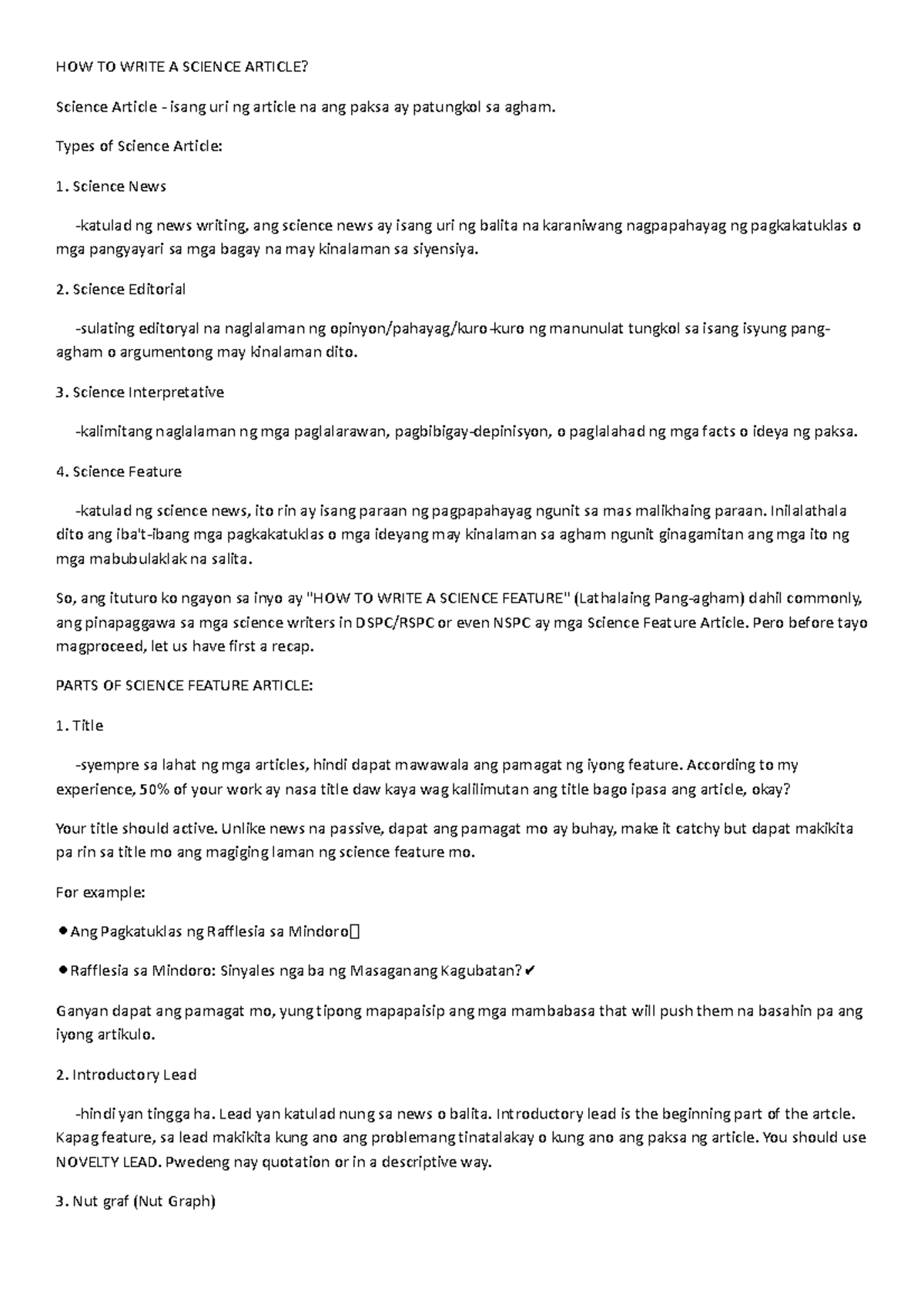 Guide to Writing a Science Feature Article (DSPC/RSPC) - Studocu