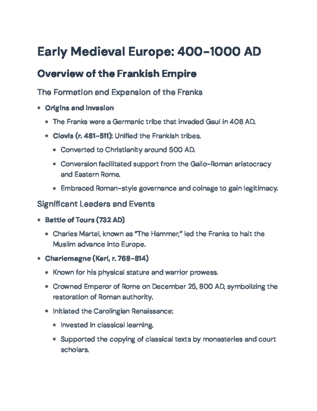 Early Medieval Europe (400-1000 AD): The Rise of the Franks ...