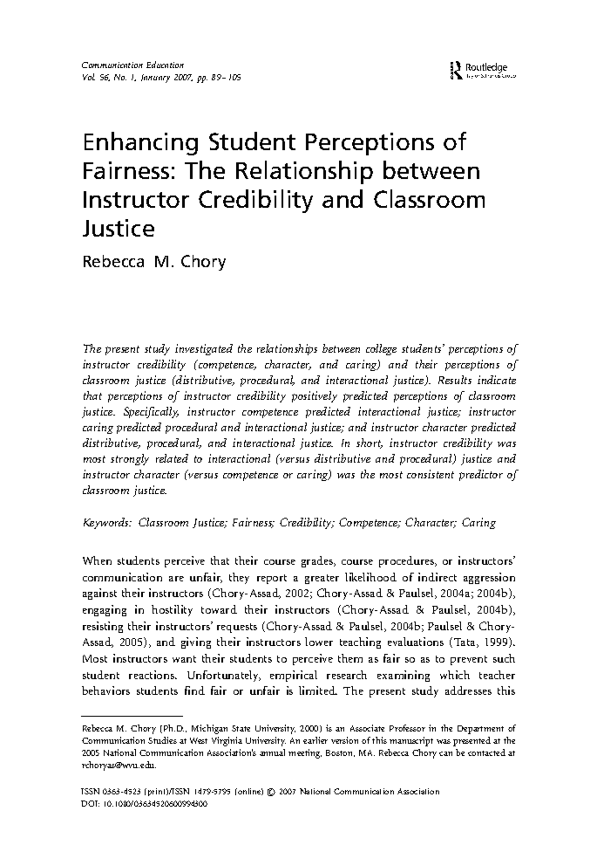 Enhancing Student Fairness Perceptions: Instructor Credibility ...