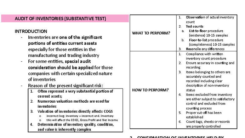 Audit of Inventories (Substantive Test) - Key Procedures & Objectives ...