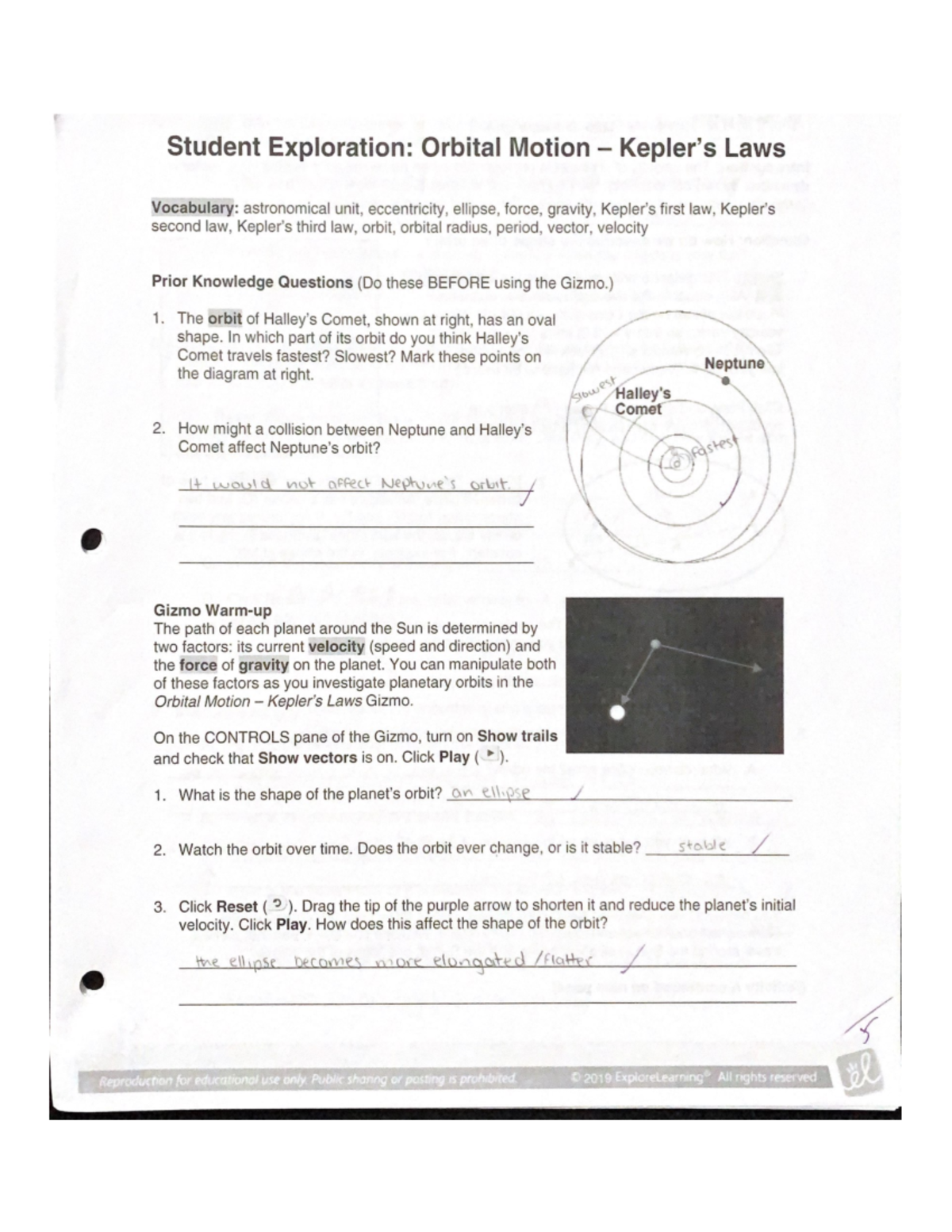 Kepler's Laws of Orbital Motion - Gizmo Exploration Answer Key - Studocu