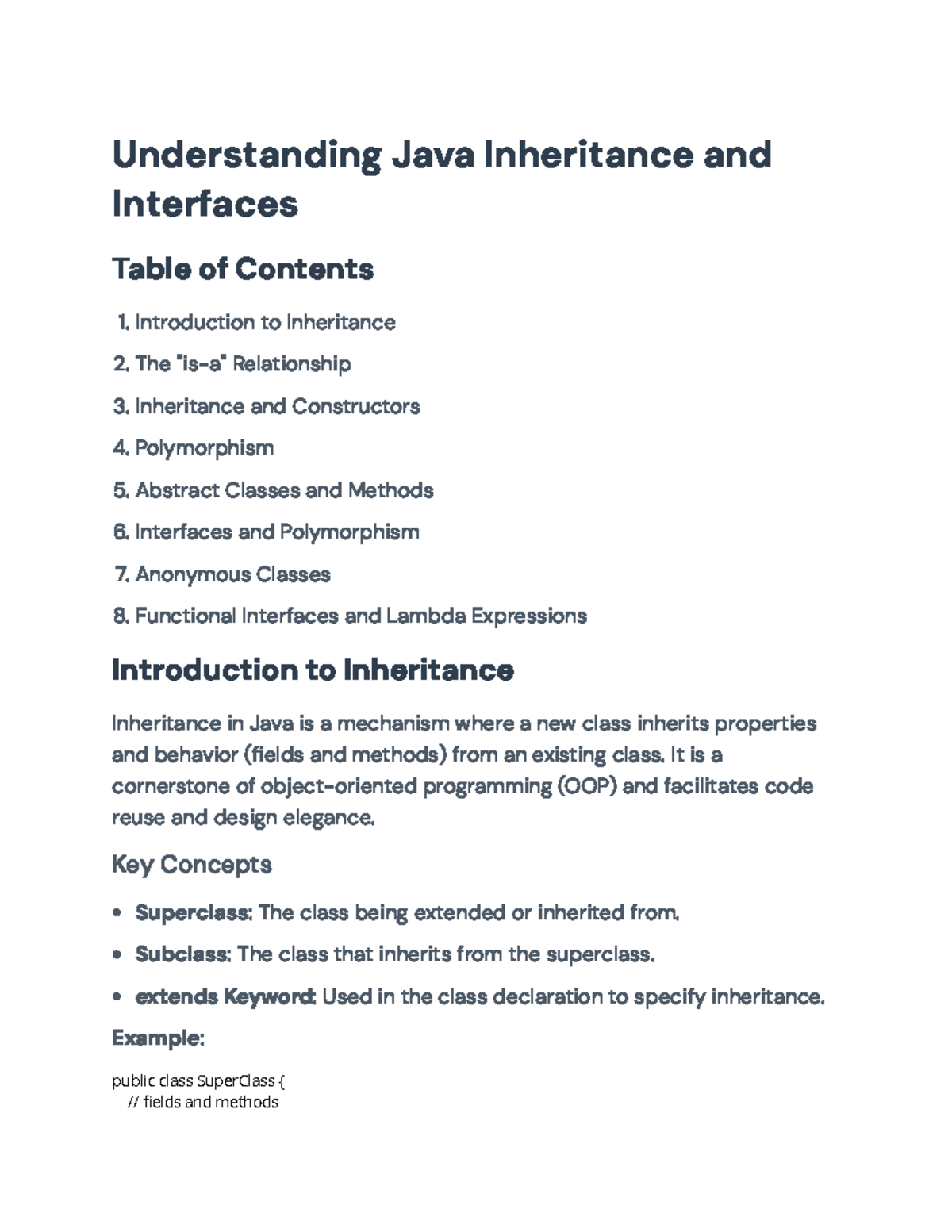 Java OOP Concepts: Inheritance, Polymorphism, & Interfaces Explained - Understanding Java - Studocu