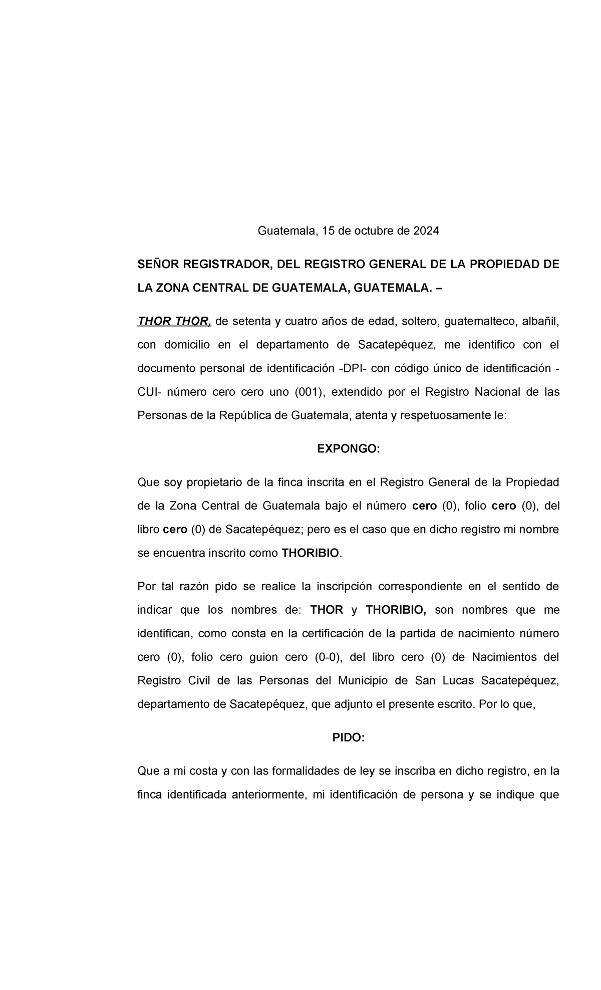 Ejemplo de Memorial al Registro de la Propiedad para Inscripción - Studocu