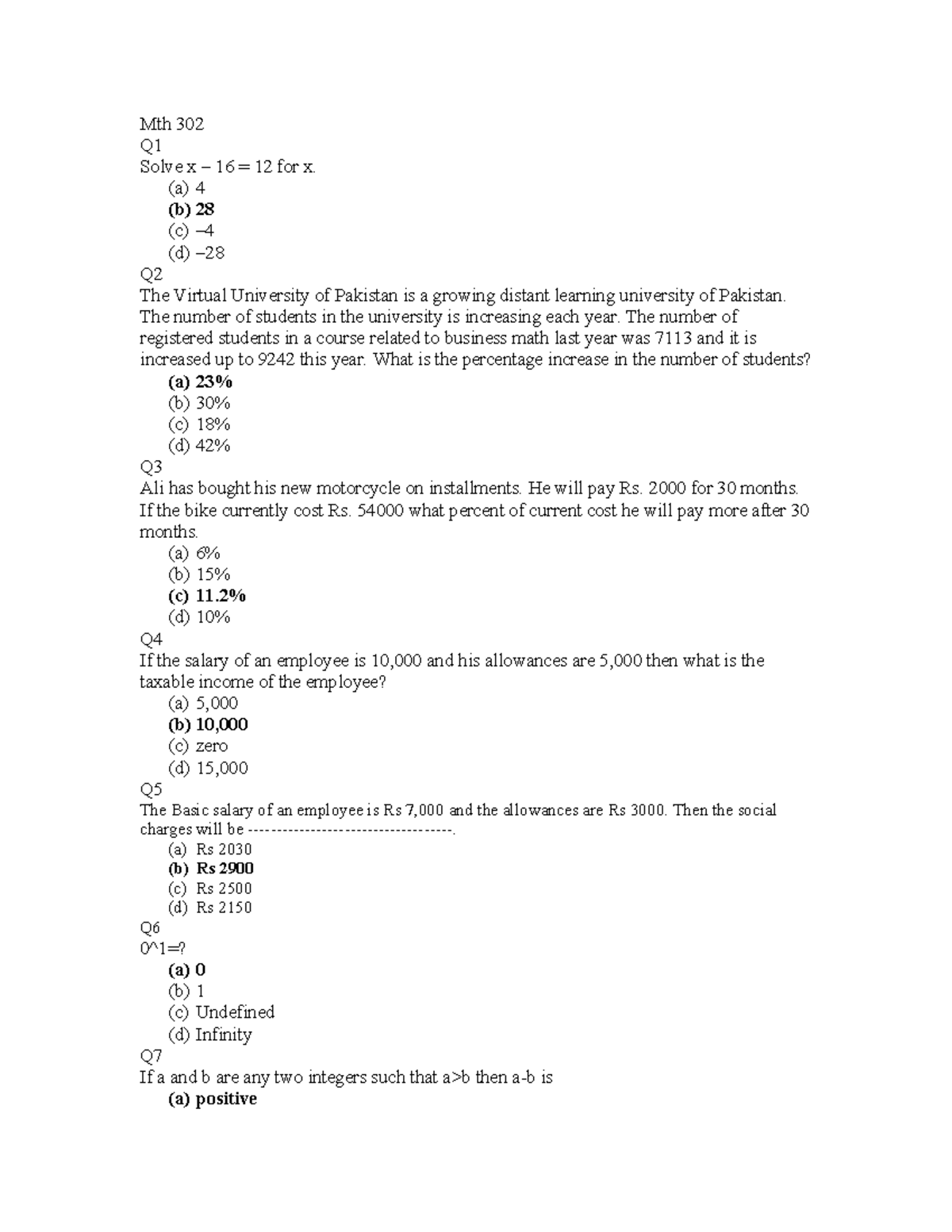 MTH302 Midterm Exam Notes: Business Math & Financial Concepts - Studocu