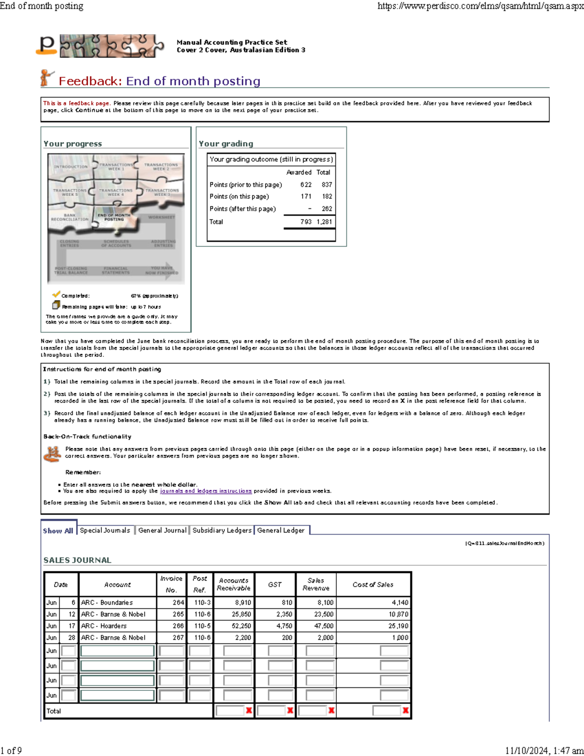 End of Month Posting Instructions for Manual Accounting Practice (Q=811 ...