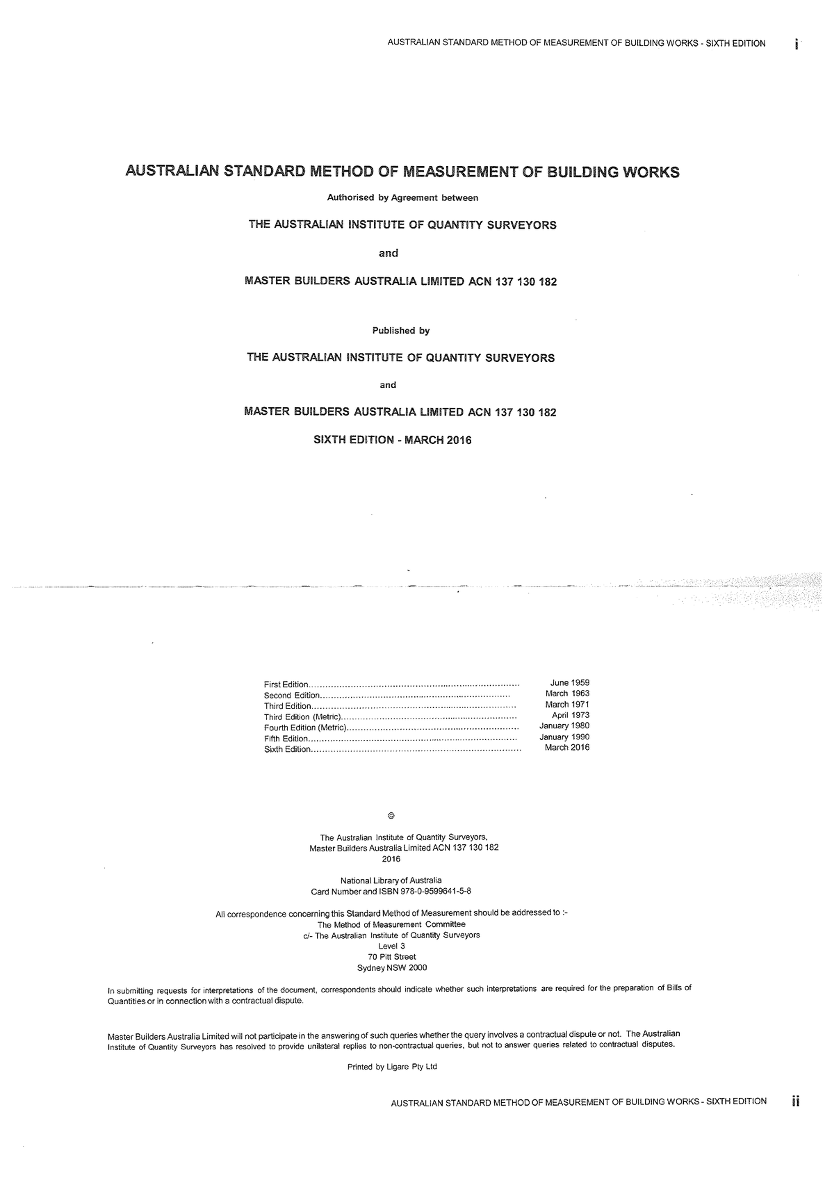ASSM 6 - Australian Standard Method of Measurement - 6th Edition - Studocu