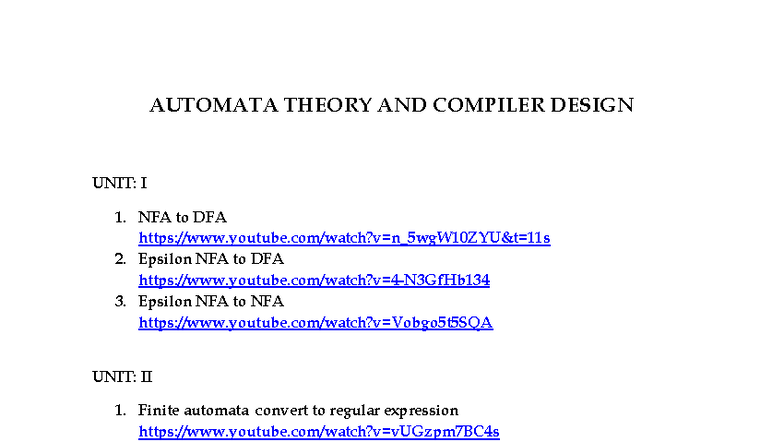ATCD-Important Concepts: Automata & Compiler Design - Studocu
