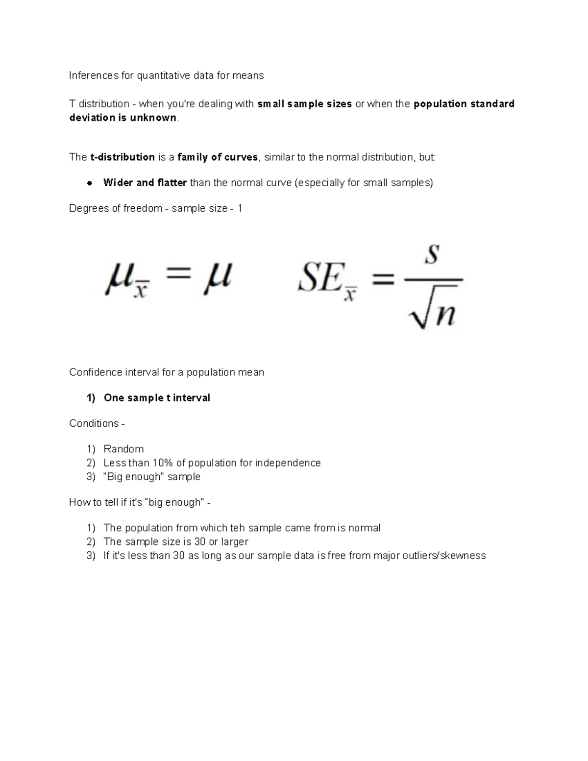 AP STAT Unit 7 Notes Review: Inferences for Means & T Distributions ...