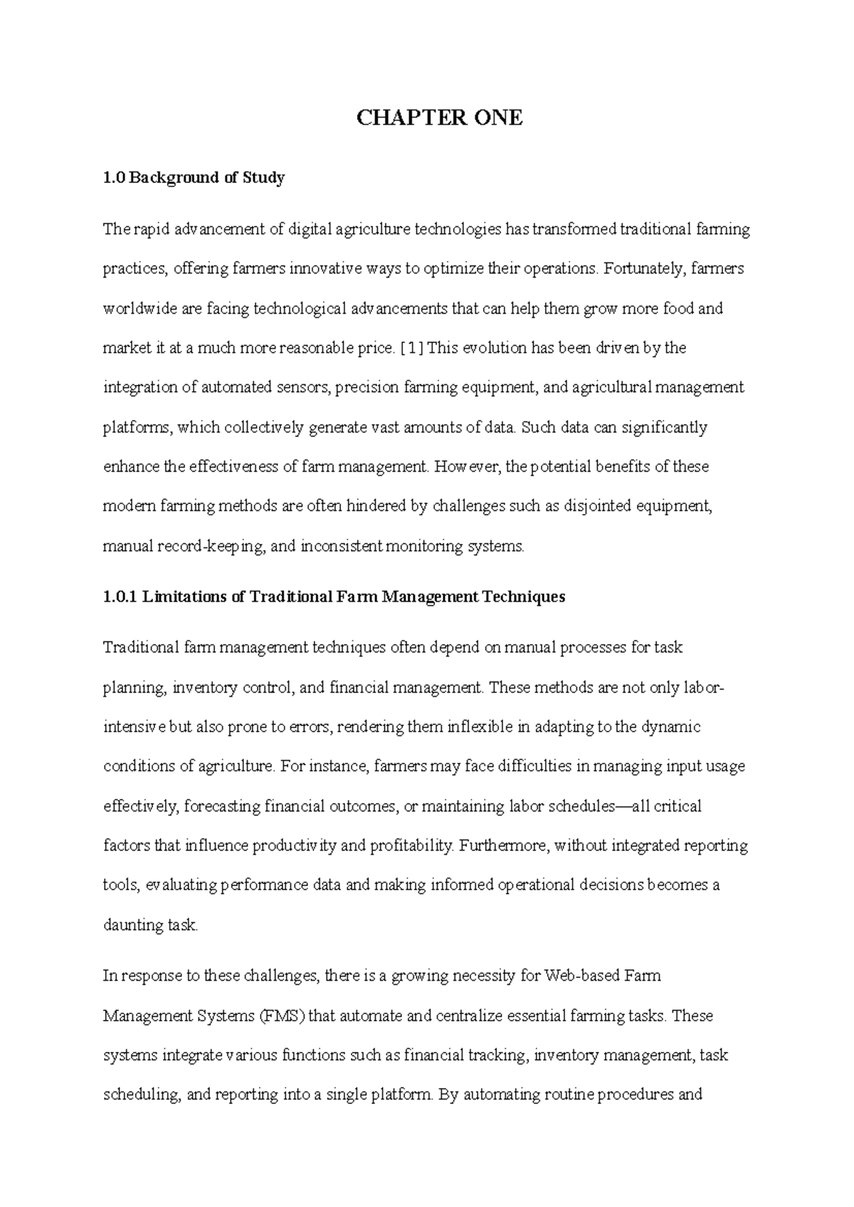 CHAPTER ONE - Overview of Farm Management System (FMS) Project - Studocu