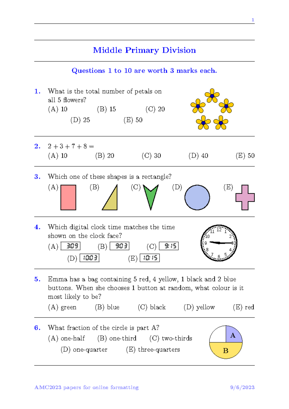 Middle Primary Division AMC MP - Quiz Questions & Answers 2023 - Studocu