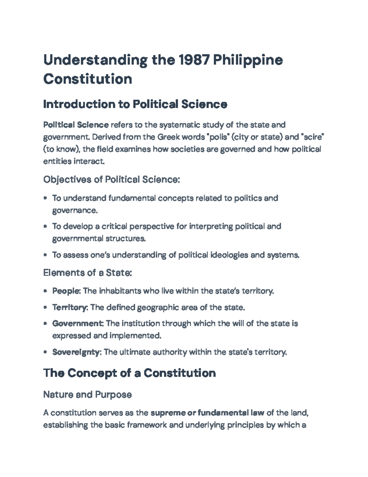 Understanding the 1987 Philippine Constitution: Political Science ...