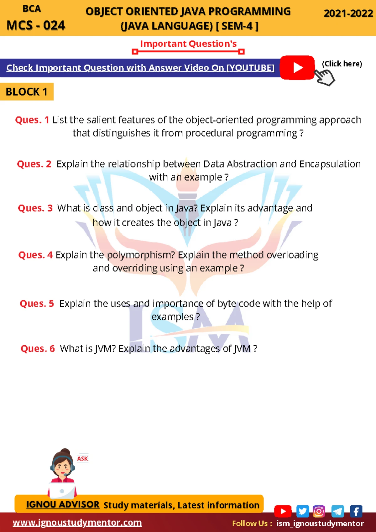 MCS 024 Object Oriented Technology and Java Programming Study Notes ... MCS 024 Object Oriented Technology and Java Programming Study Notes ...
