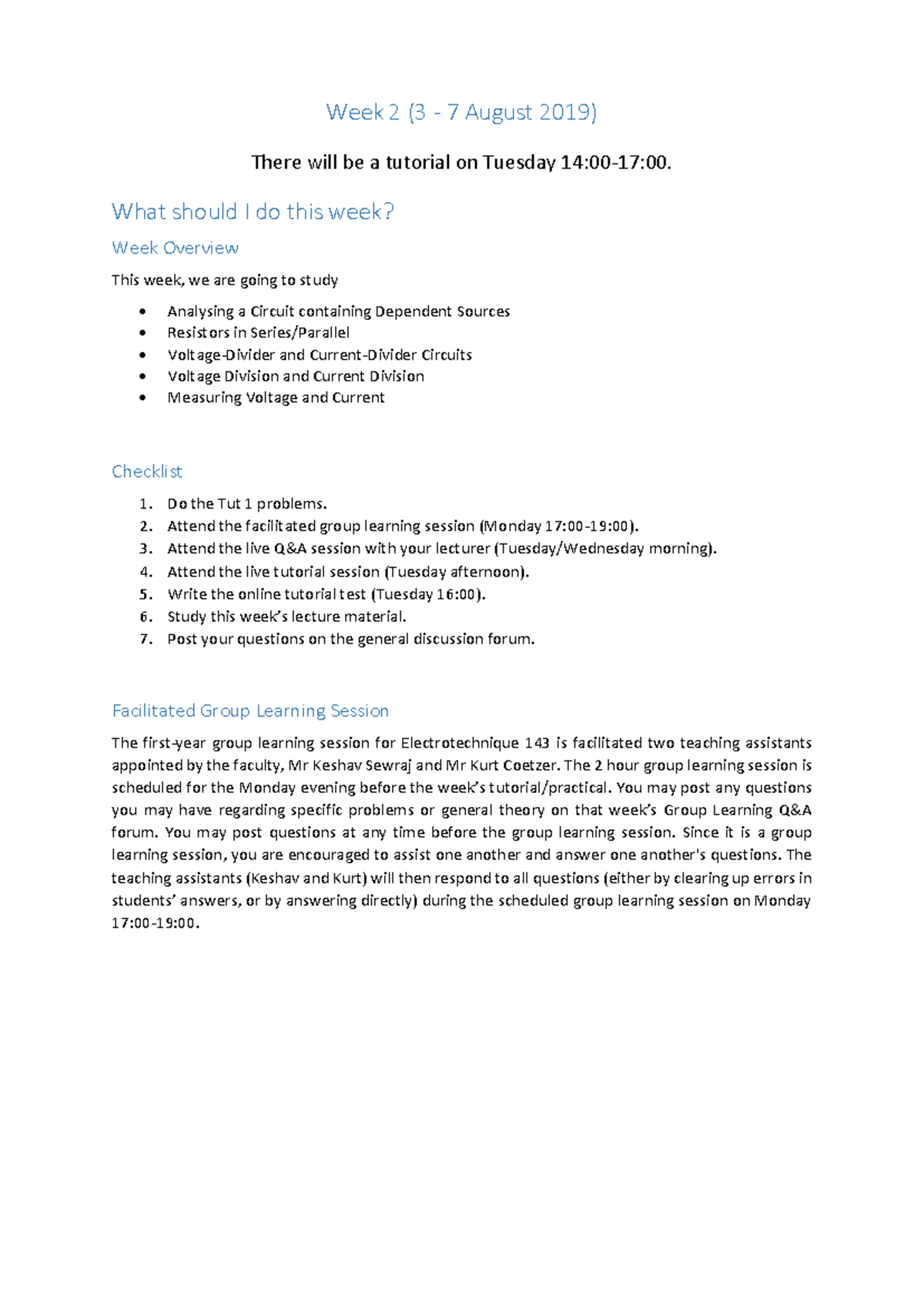 Week 2 Study Guide - Week 2 (3 - 7 August 2019) There will be a ...