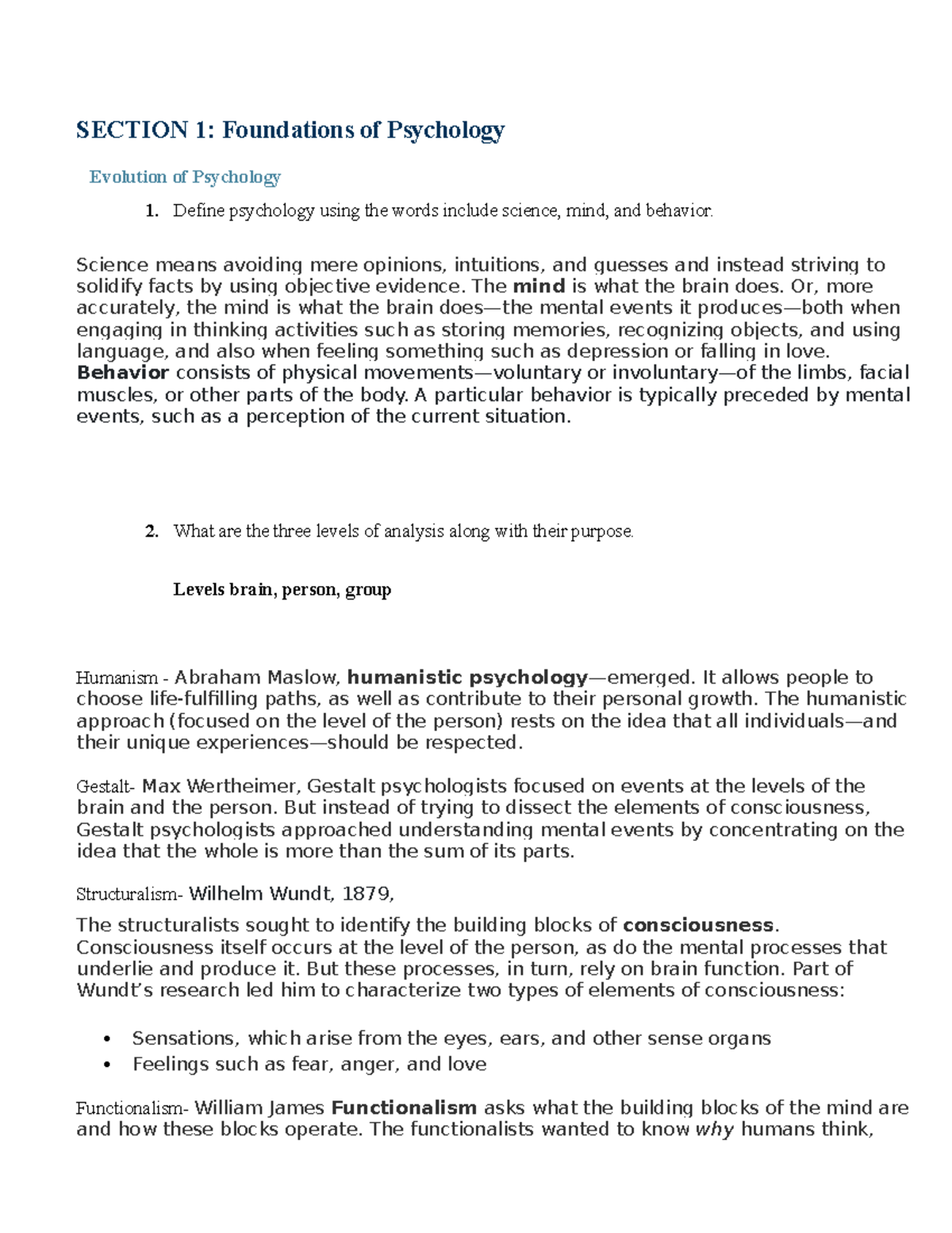 C180 Foundations of Psychology Study Guide: Key Concepts & Theories ...