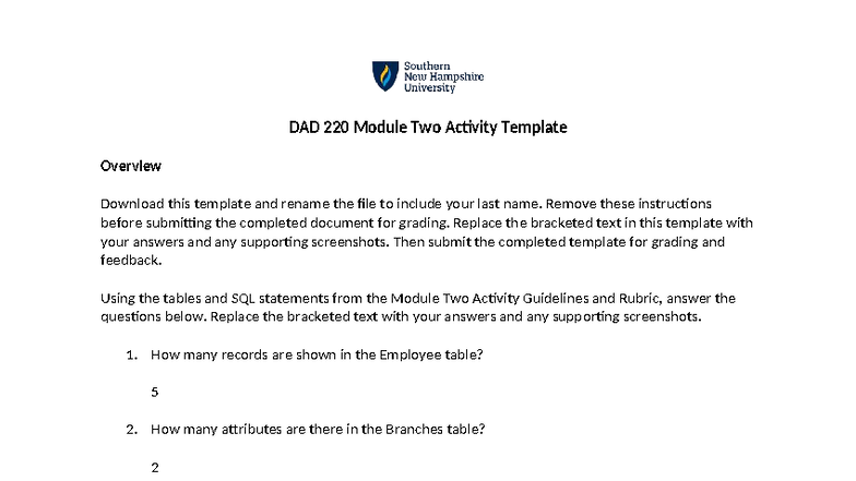 DAD 220 Module Two Activity Template Submission Guide - Studocu