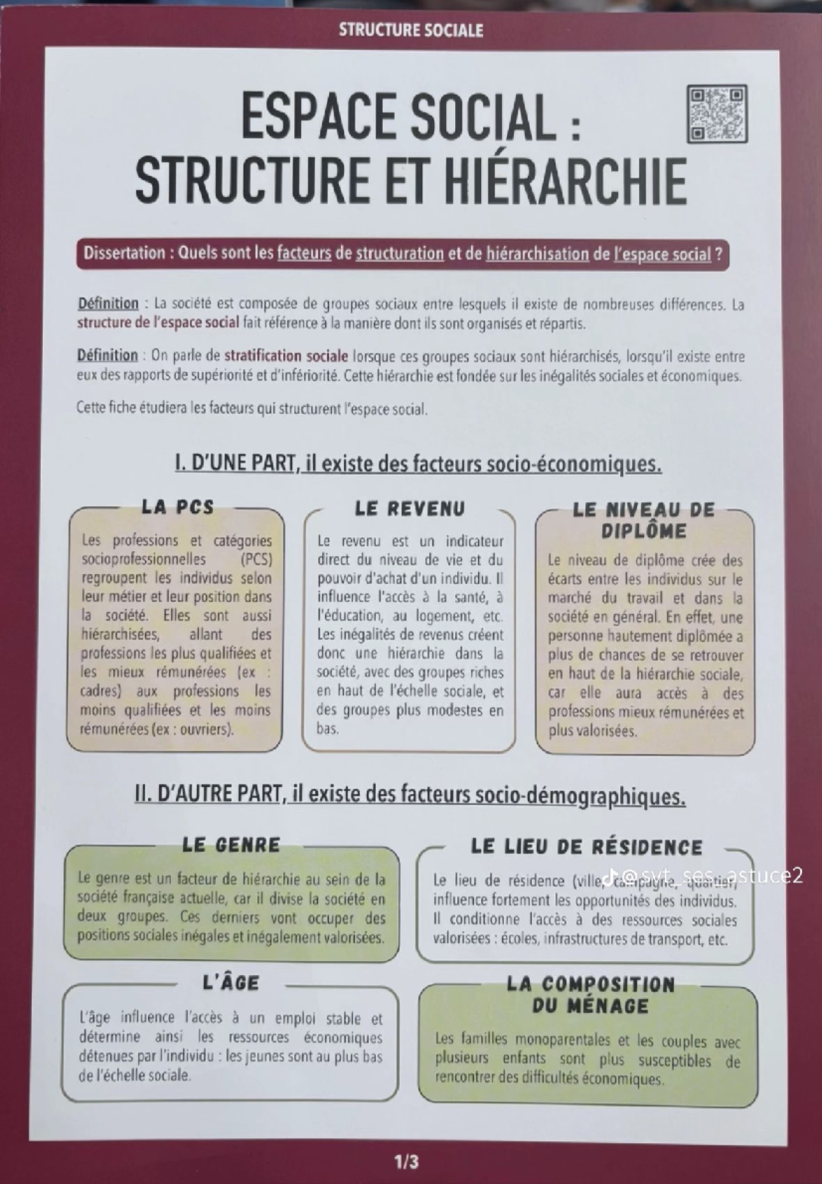 Fiche SES EC3 : Structure Sociale et Hiérarchie en France - Studocu