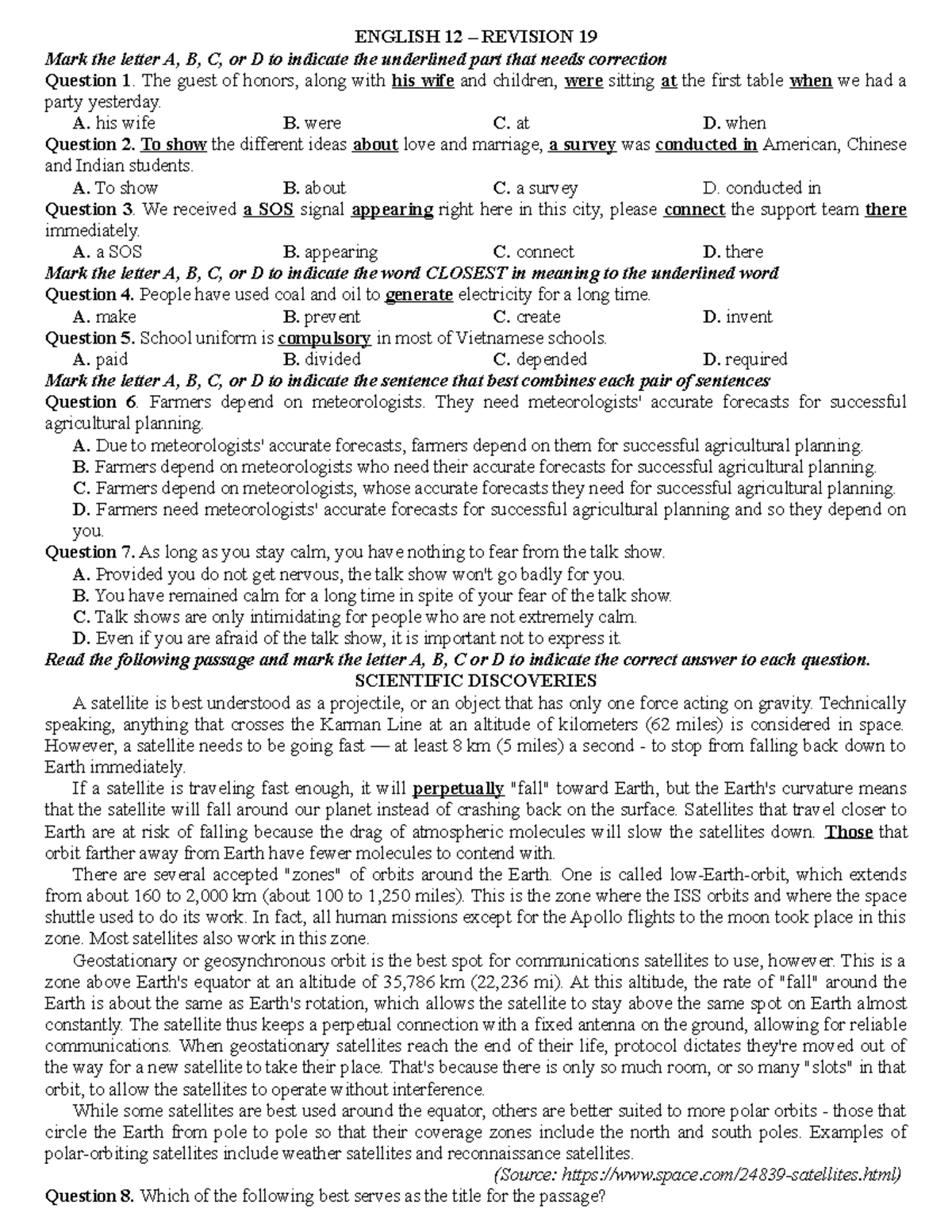 ENGLISH 12 – REVISION 19: Practice Test and Corrections (2020) - Studocu