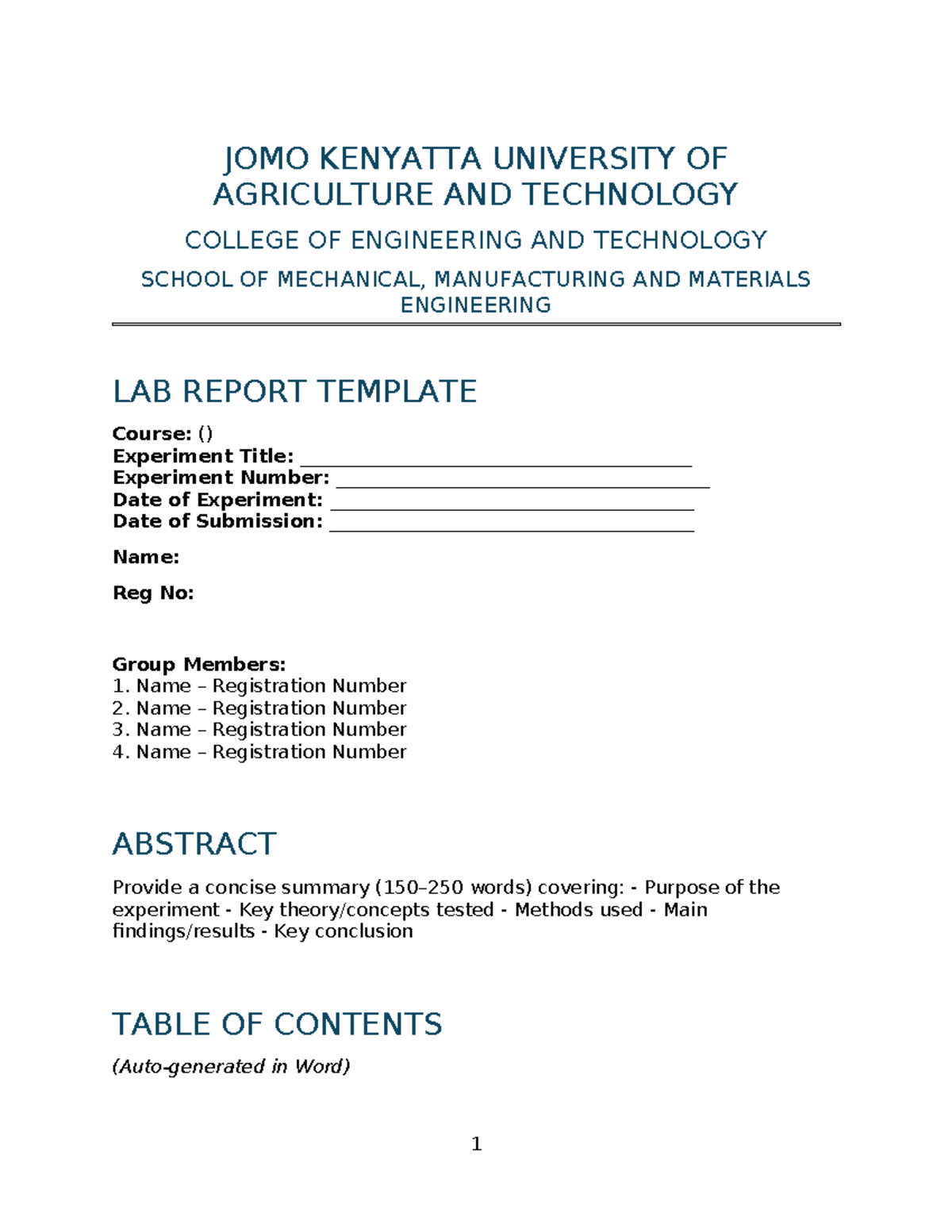 Lab Report Template - Guidelines for MECH 101 - Studocu