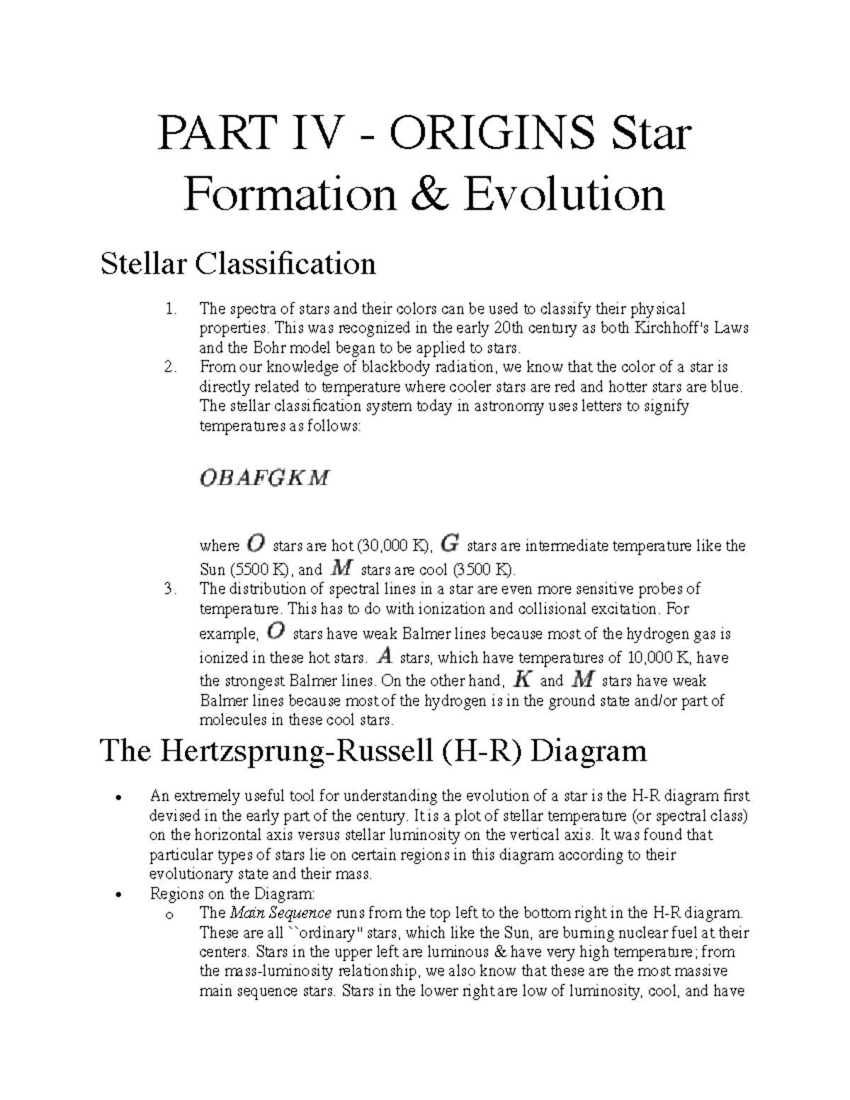 Astr 11 - astronomy lecture notes 11 - PART IV - ORIGINS Star Formation ...