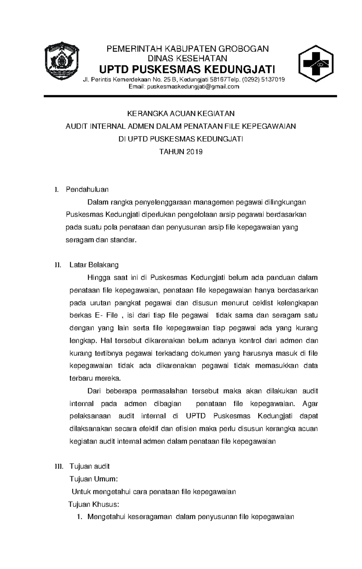 Audit Internal Admen: Penataan File Kepegawaian UPTD Puskesmas 2019 ...