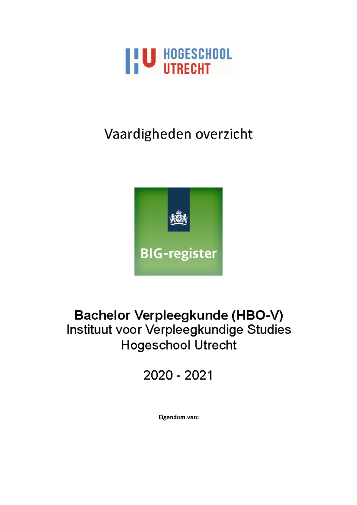 Vaardighedenoverzicht Bachelor Verpleegkunde (HBO-V) 2022-2023 ...